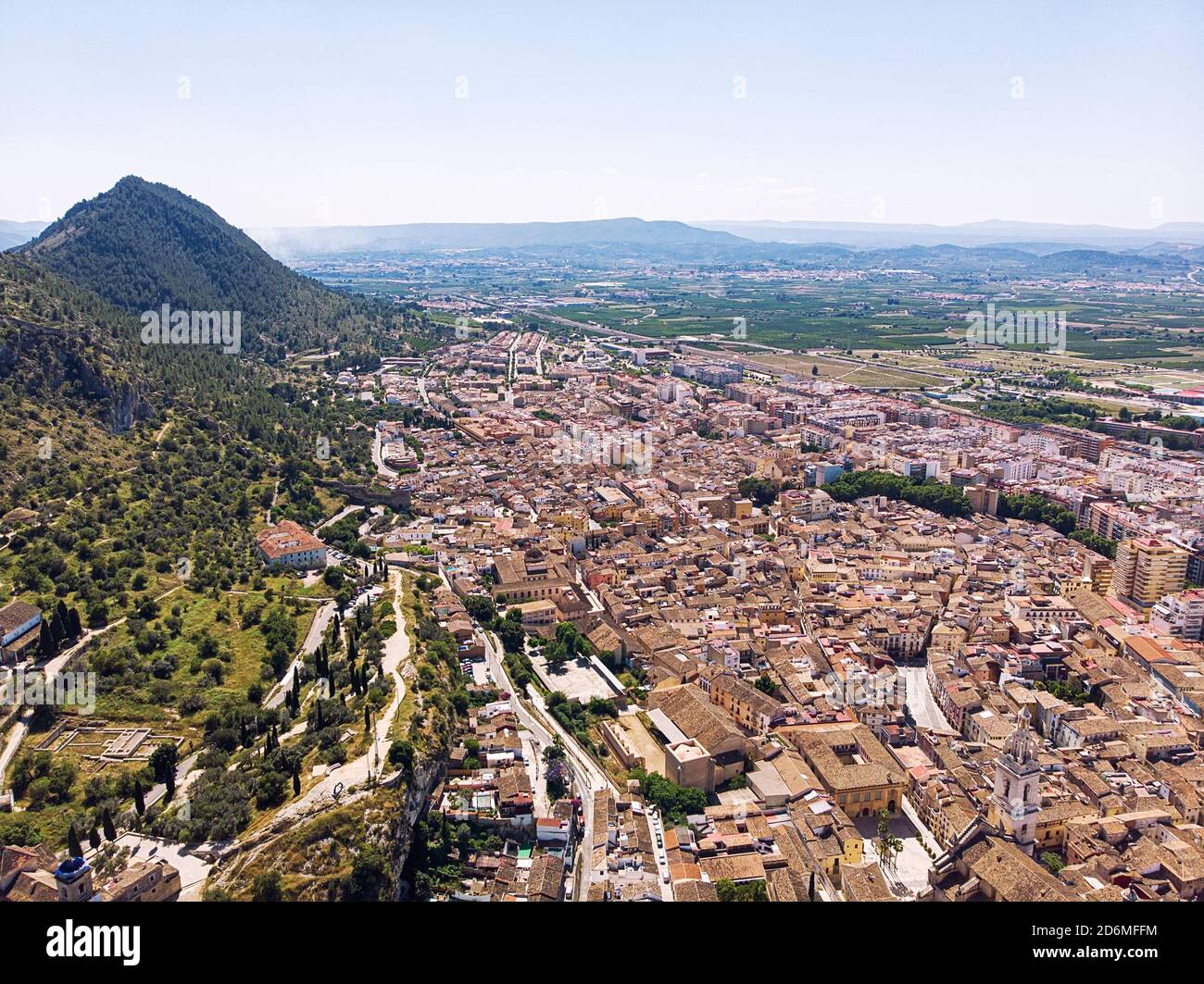Aerial photography Xativa or Jativa crowded residential houses ...