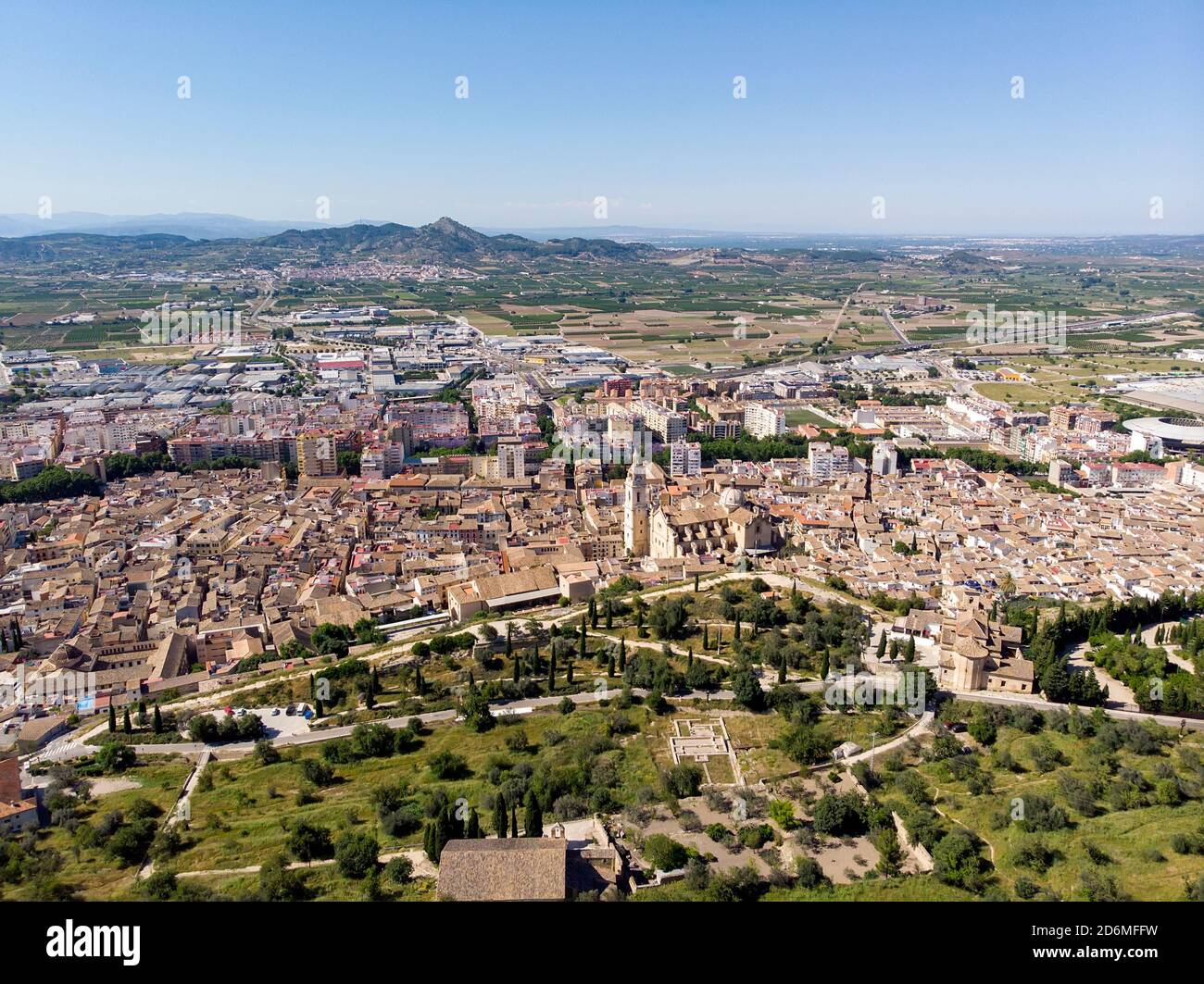 Aerial photography Xativa or Jativa crowded residential houses ...