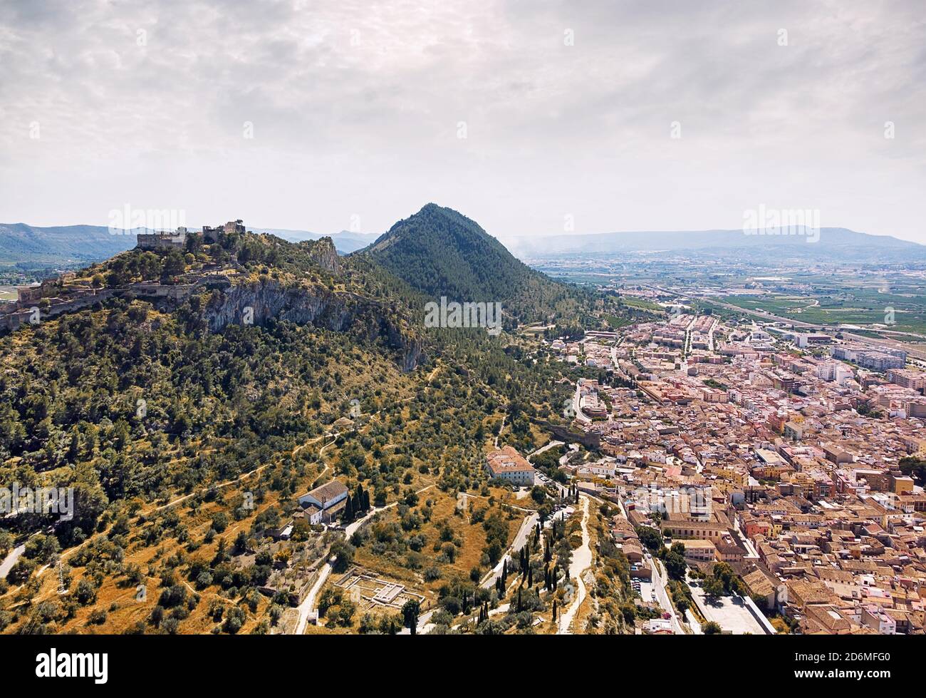 Aerial photography Xativa or Jativa crowded residential houses ...