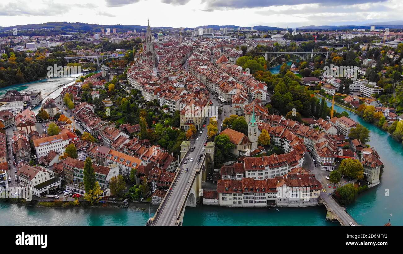 Aerial view over the city of Bern - the capital city of Switzerland ...