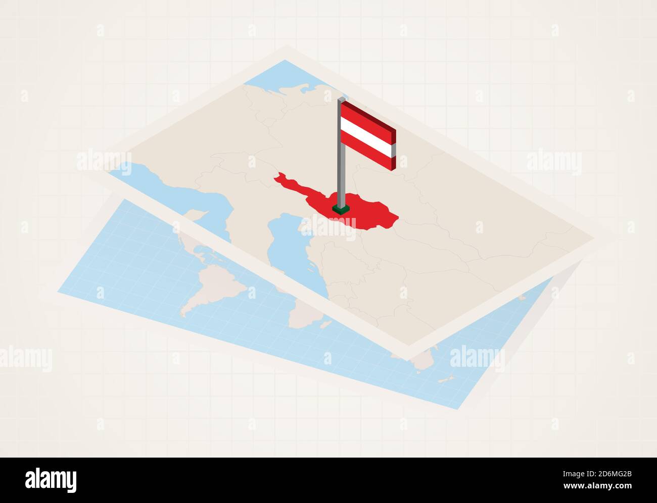 Austria selected on map with isometric flag of Austria. Vector paper ...