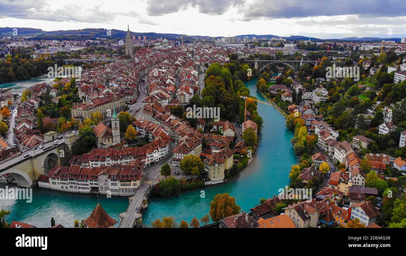 Aerial view over the city of Bern - the capital city of Switzerland ...