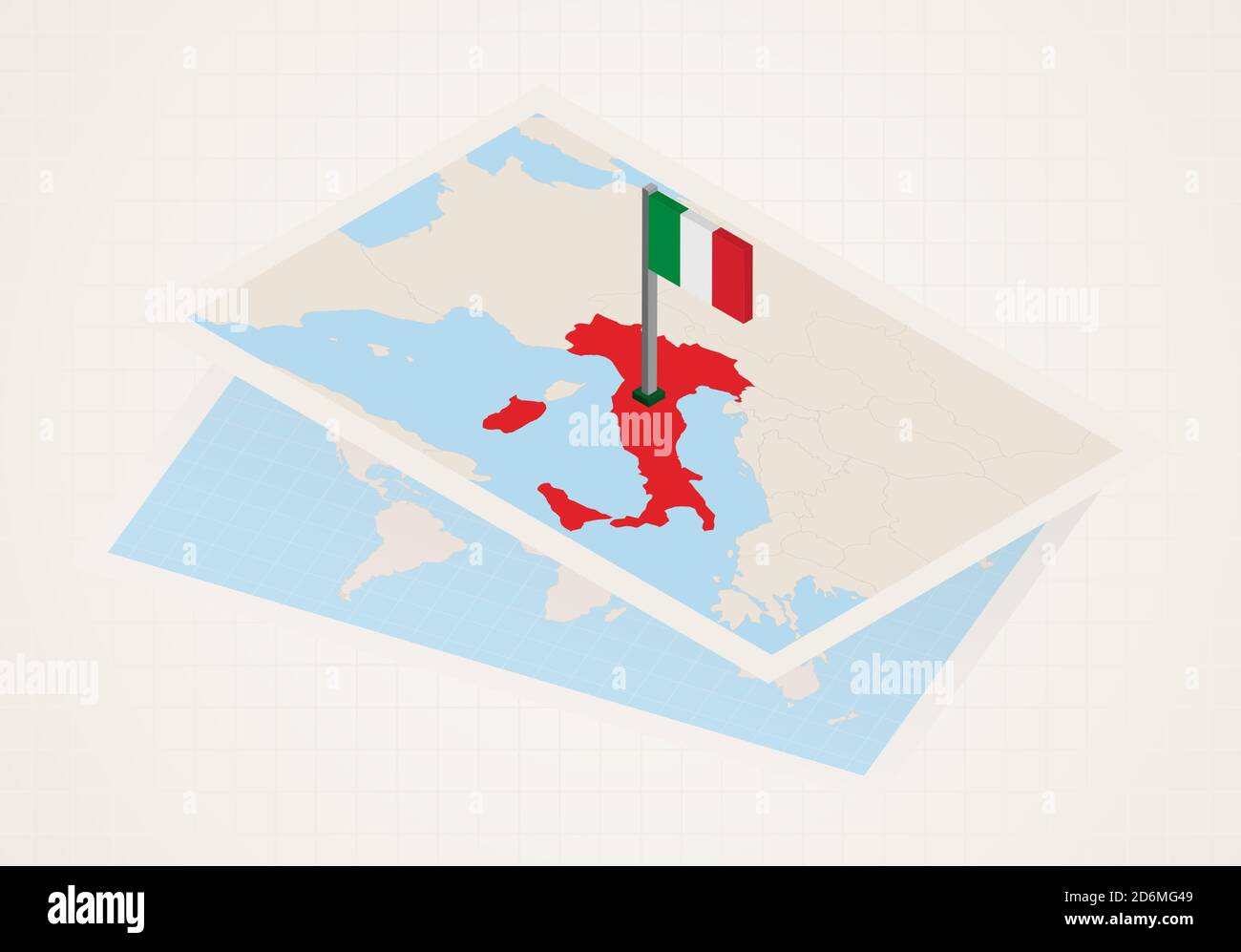 Italy selected on map with isometric flag of Italy. Vector paper map ...