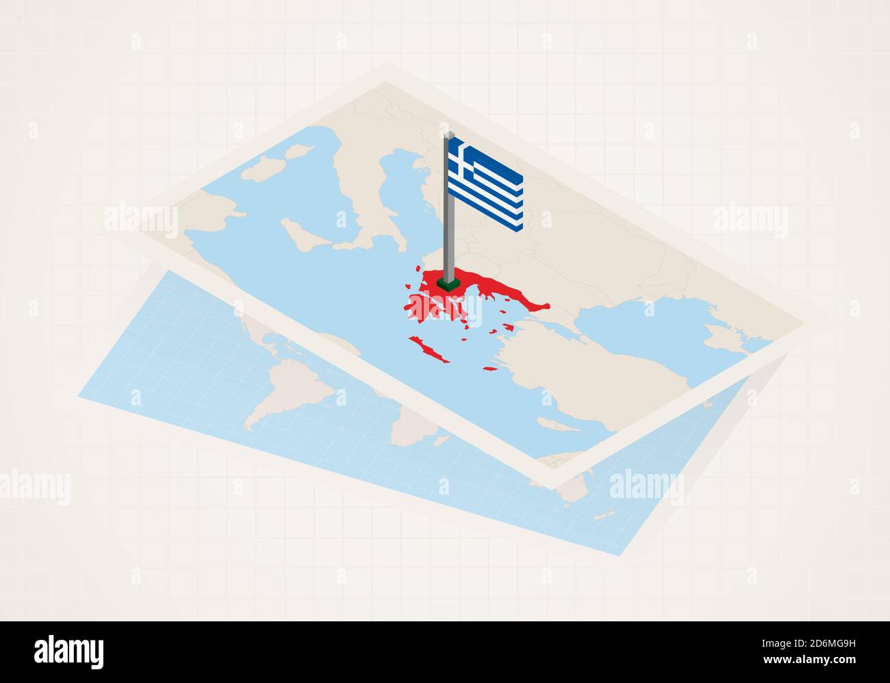 Greece selected on map with isometric flag of Greece. Vector paper map ...