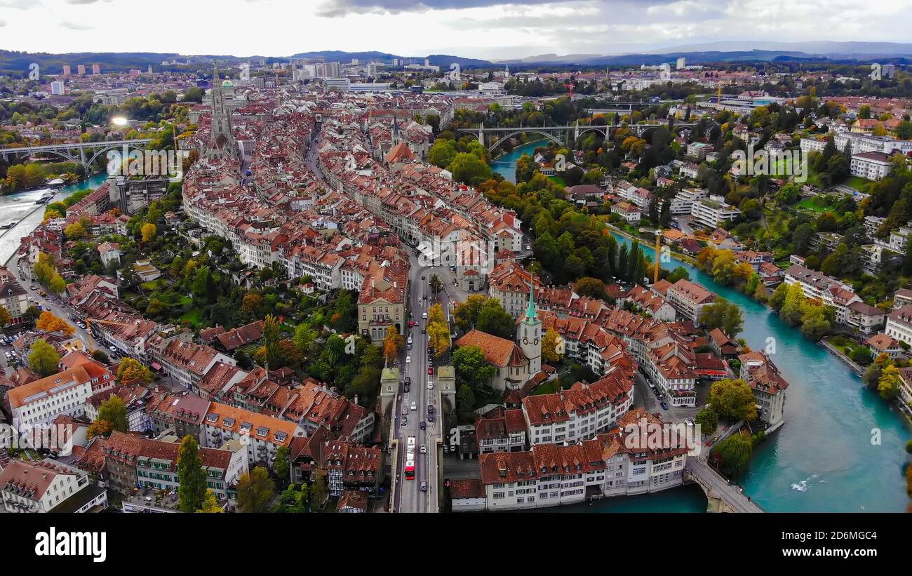 Historic district of Bern in Switzerland - aerial view over the capital ...