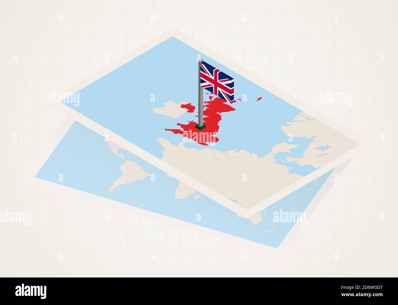 United Kingdom selected on map with isometric flag of UK. Vector paper ...