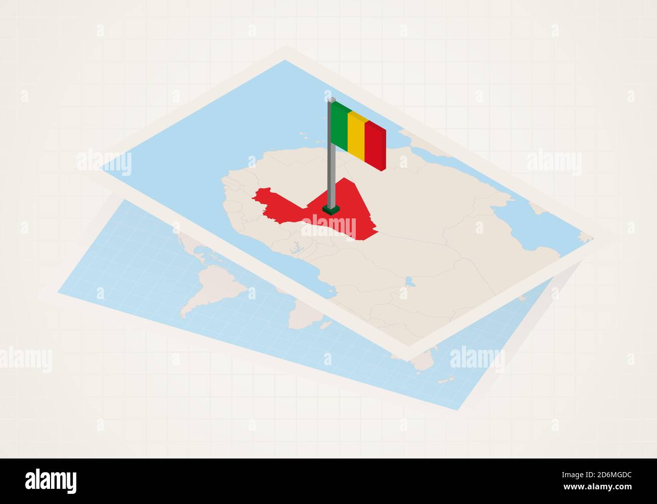 Mali selected on map with 3D flag of Mali. Vector paper map Stock ...