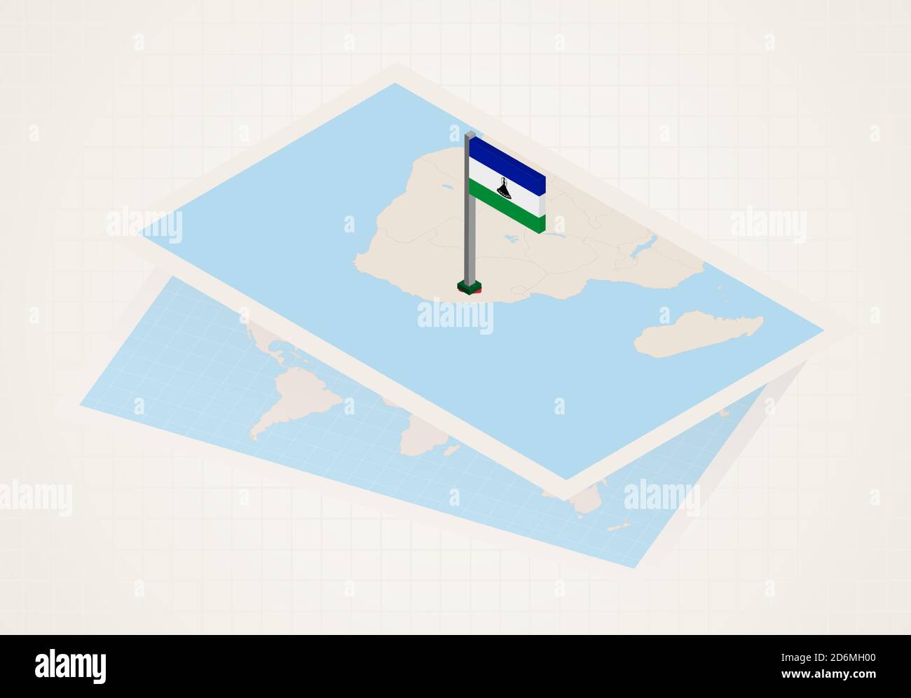 Lesotho selected on map with 3D flag of Lesotho. Vector paper map Stock ...