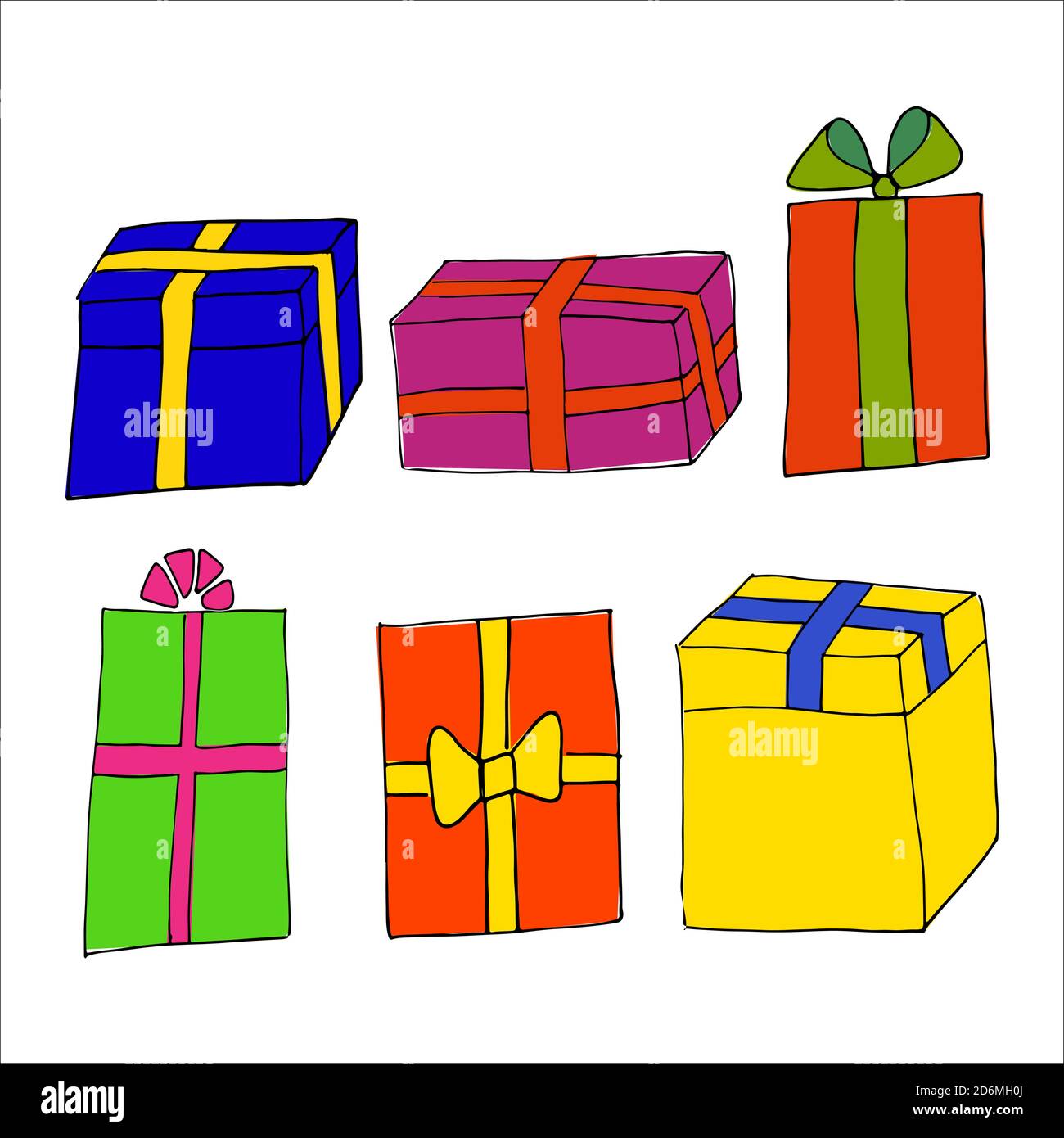 Set of colorful gift boxes, hand drawn. Set of gift boxes. Vector ...