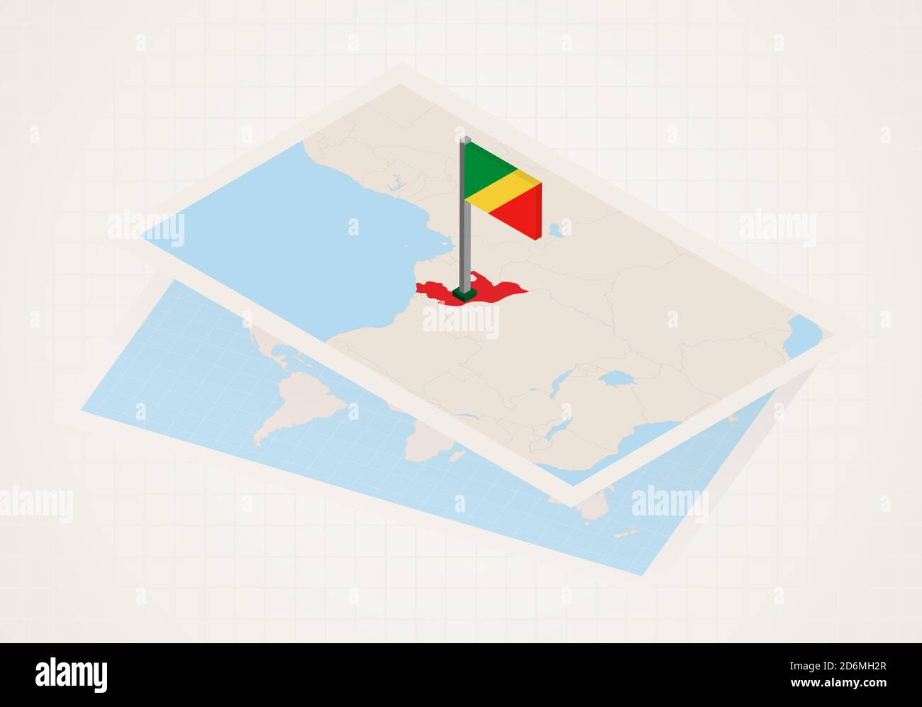 Congo selected on map with 3D flag of Congo. Vector paper map Stock ...