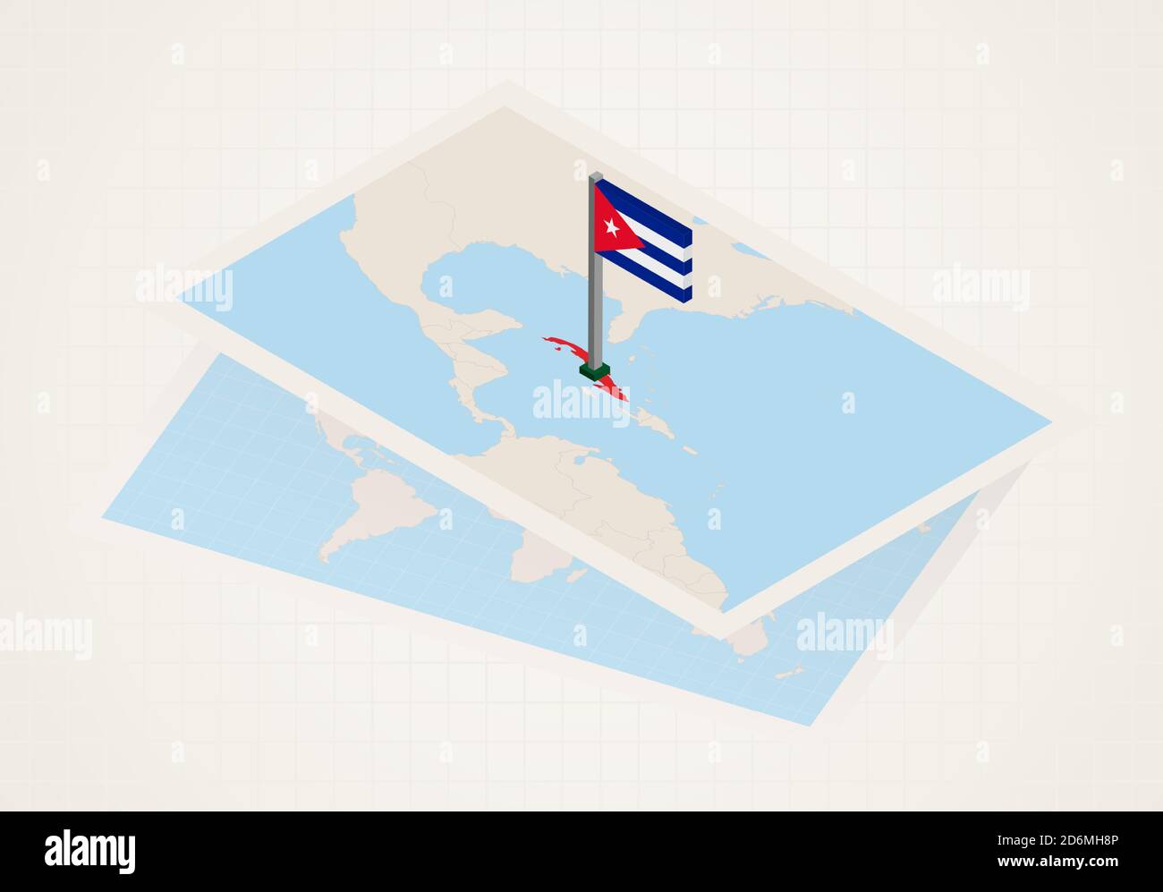 Cuba selected on map with isometric flag of Cuba. Vector paper map ...