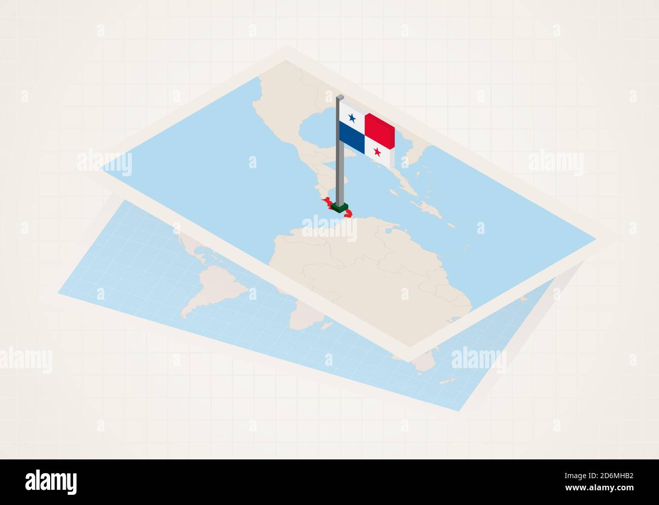 Panama selected on map with isometric flag of Panama. Vector paper map ...