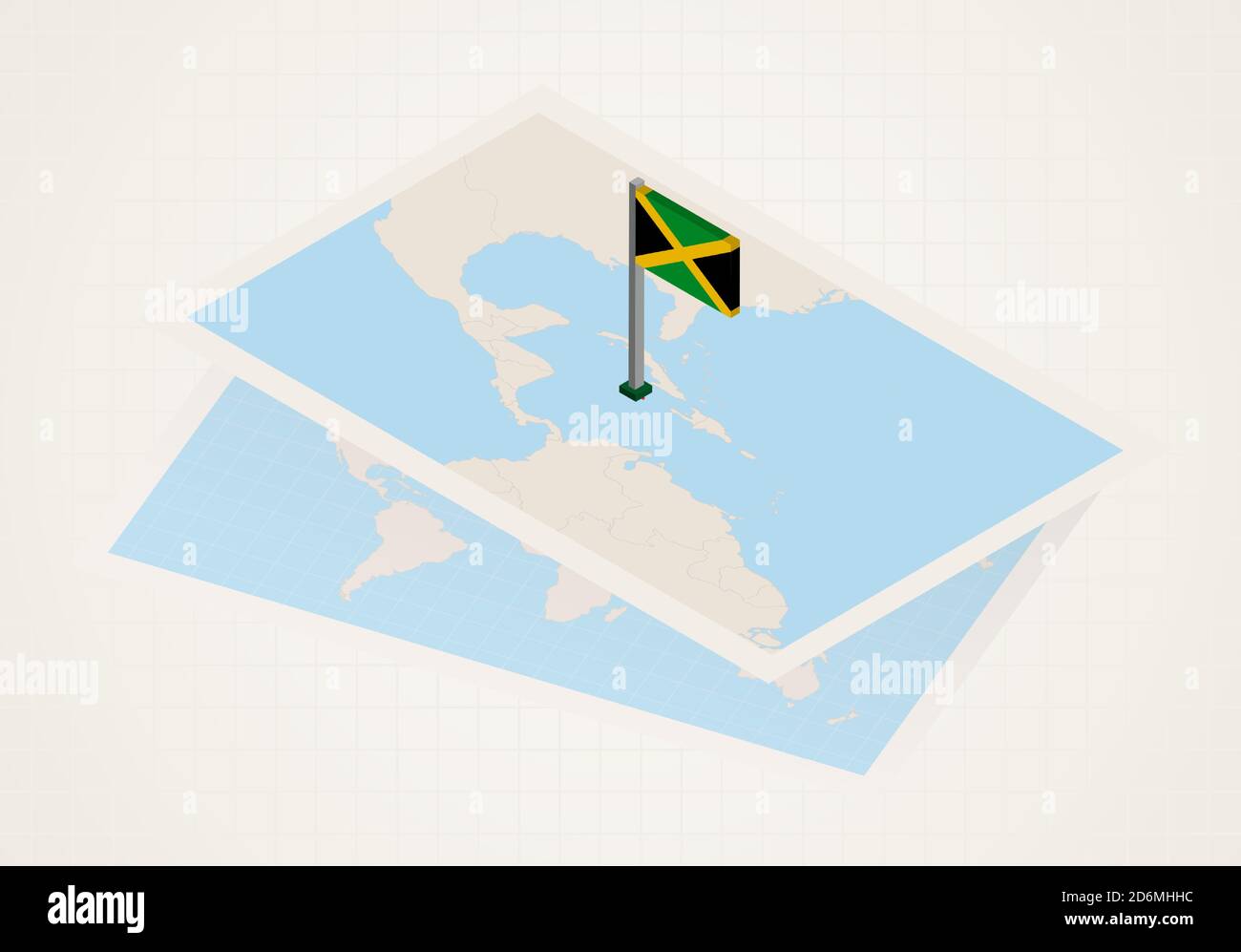 Jamaica selected on map with isometric flag of Jamaica. Vector paper ...
