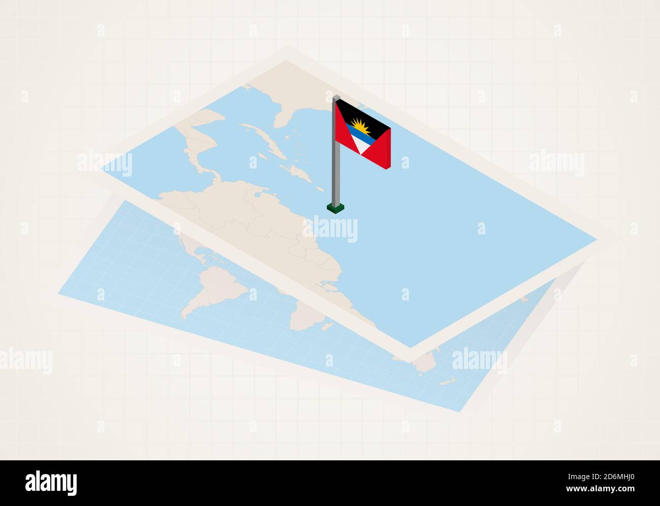 Antigua and Barbuda selected on map with isometric flag of Antigua and ...