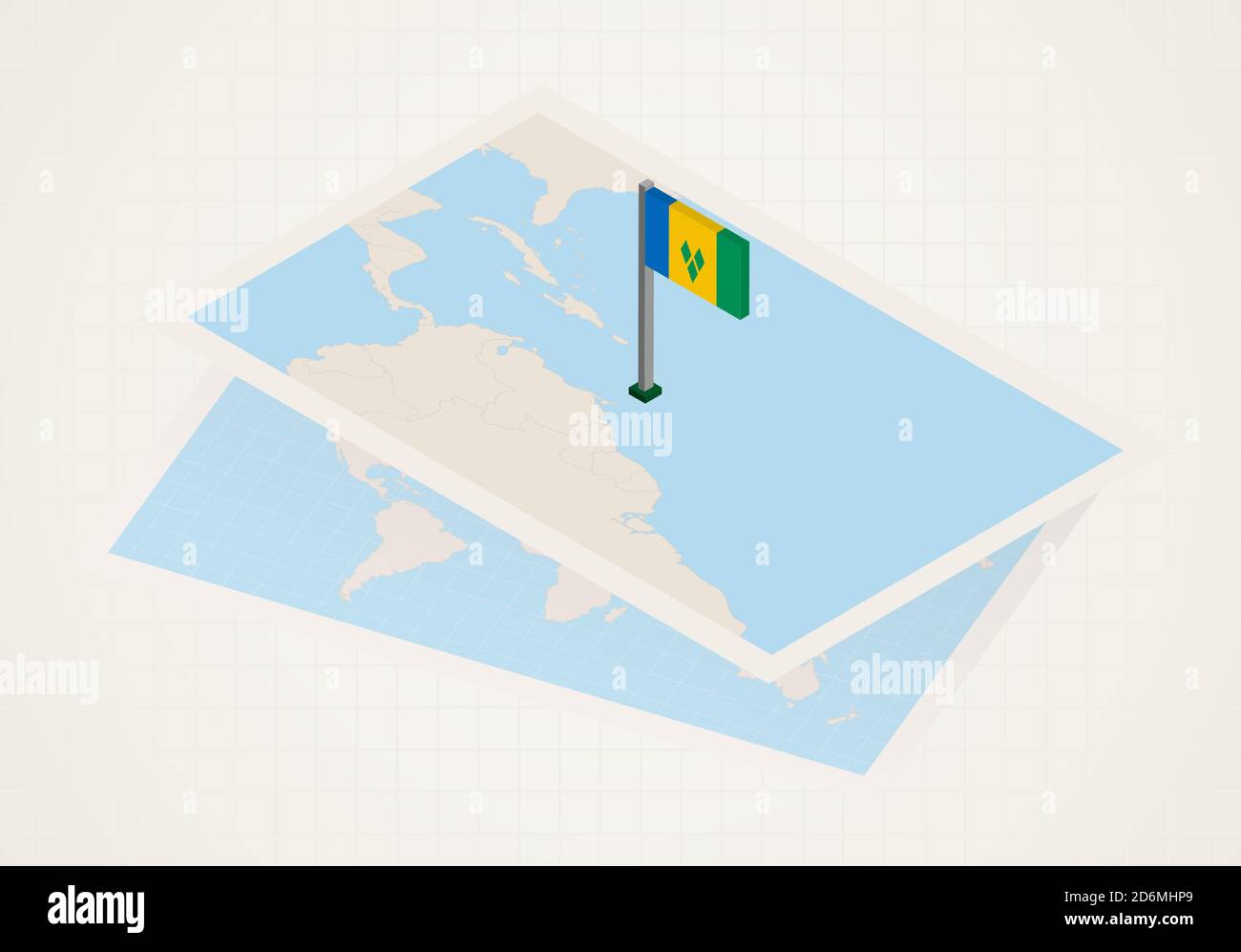 Saint Vincent and the Grenadines selected on map with isometric flag of ...