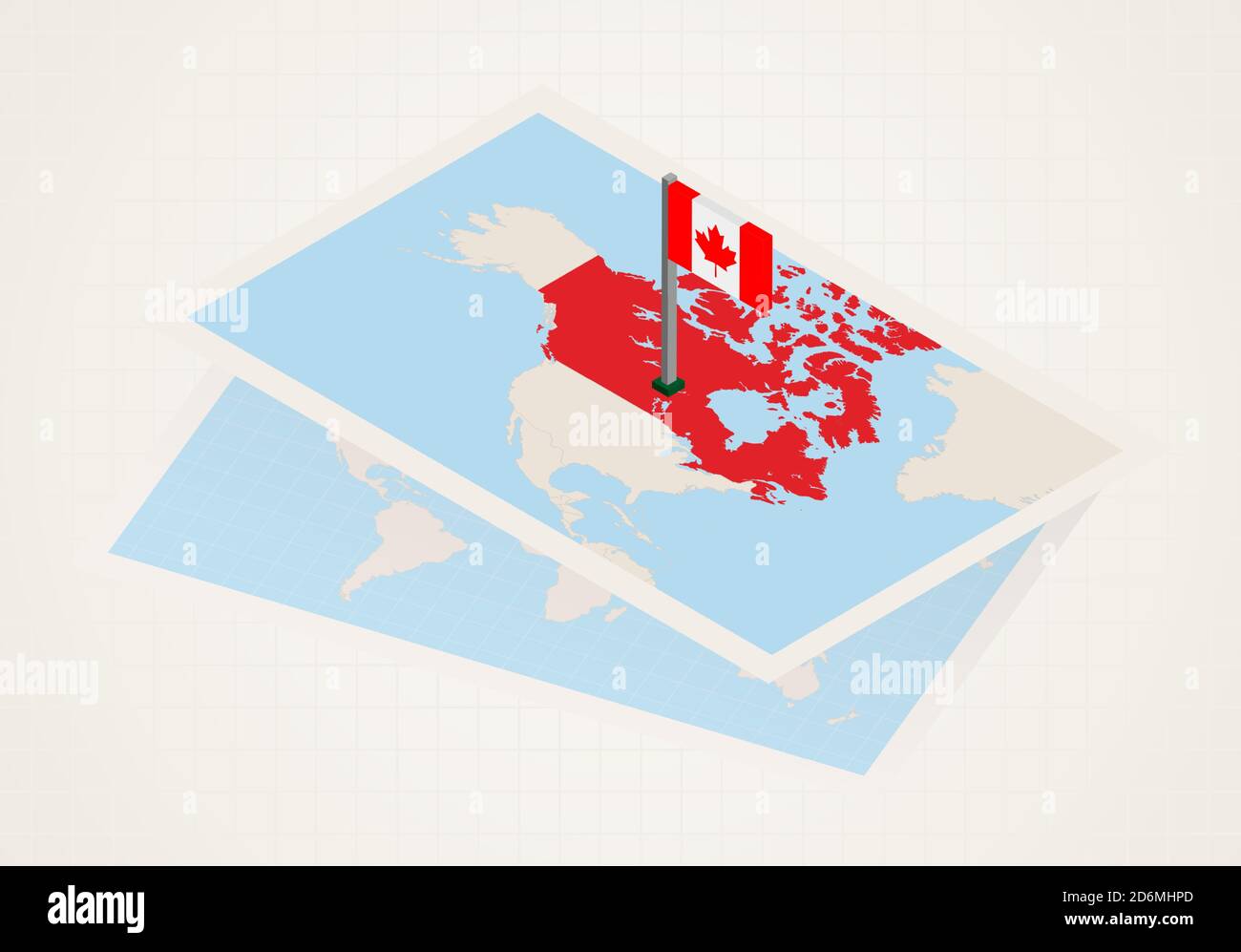 Canada selected on map with isometric flag of Canada. Vector paper map ...