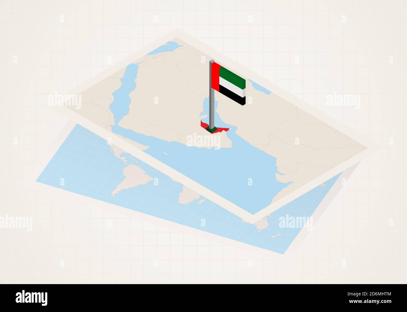United Arab Emirates selected on map with isometric flag of UAE. Vector ...
