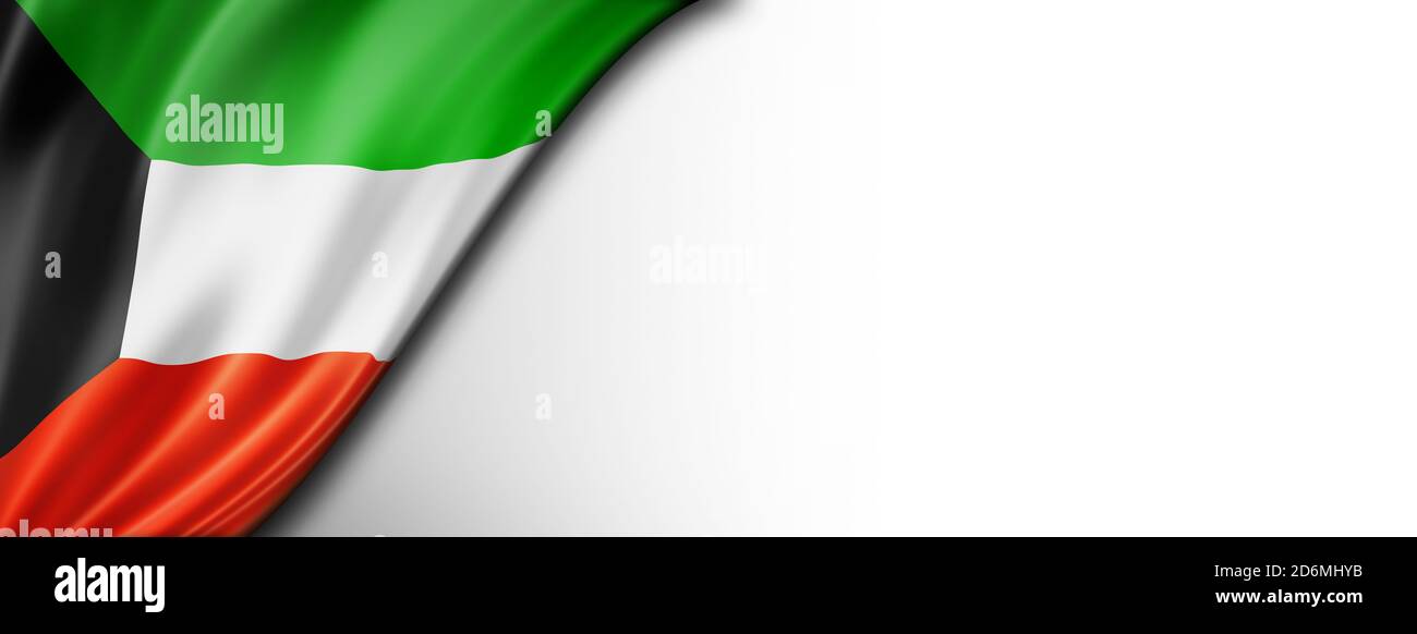 Kuwait flag isolated on white. Horizontal panoramic banner Stock Photo ...