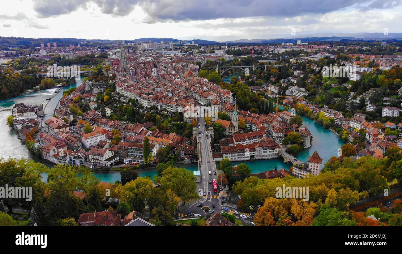 Aerial view over the city of Bern - the capital city of Switzerland ...