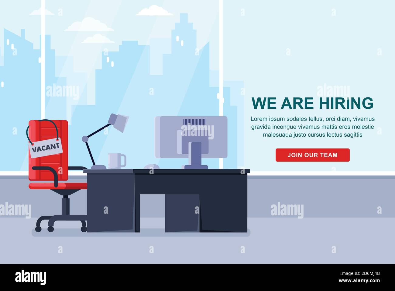 Workspace for employee with table, computer and office chair with ...