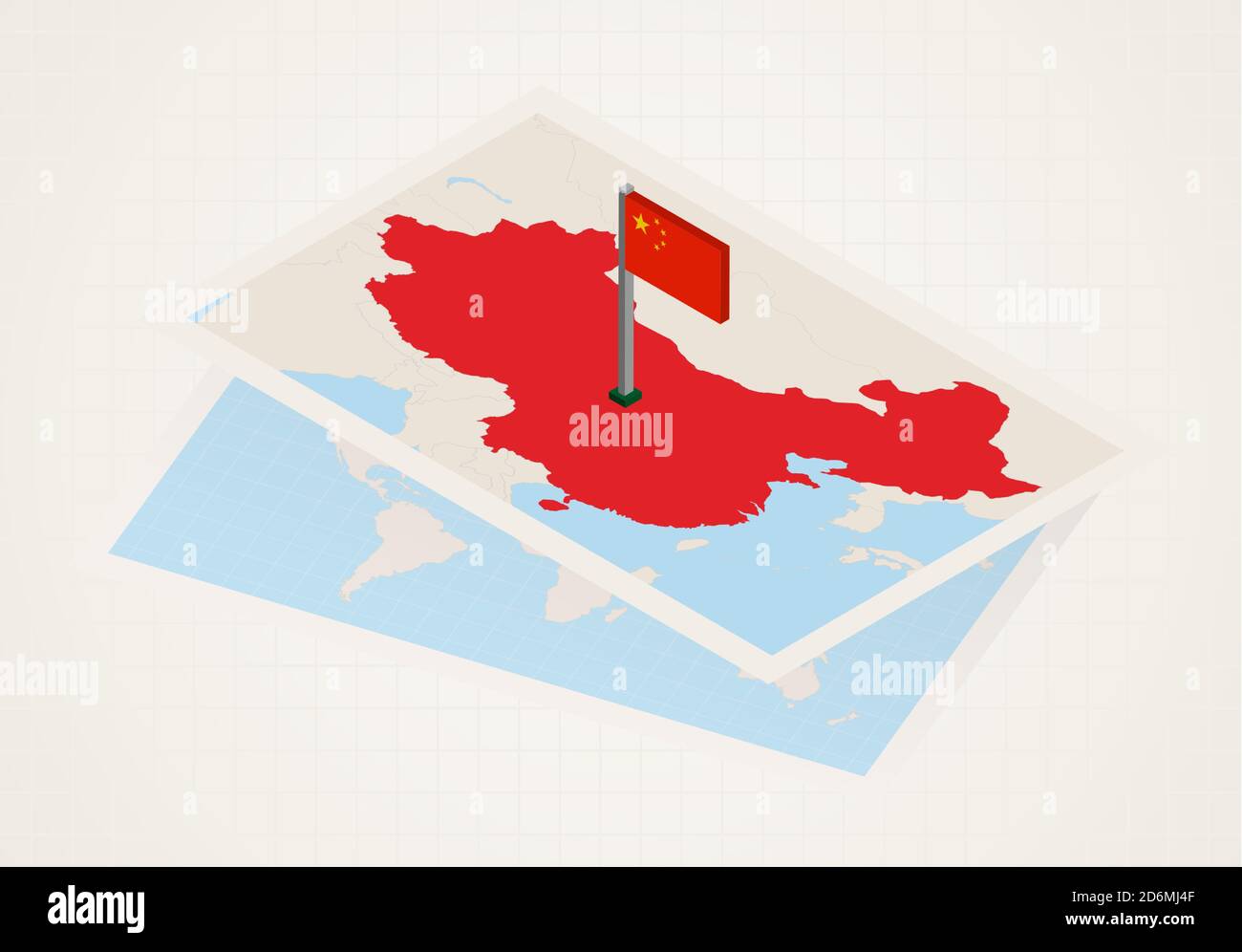 China selected on map with isometric flag of China. Vector paper map ...