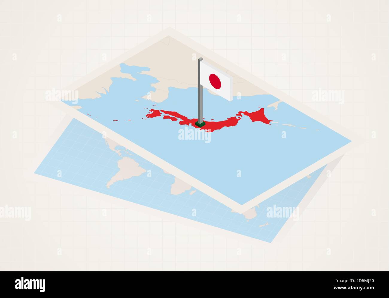 Japan selected on map with isometric flag of Japan. Vector paper map ...