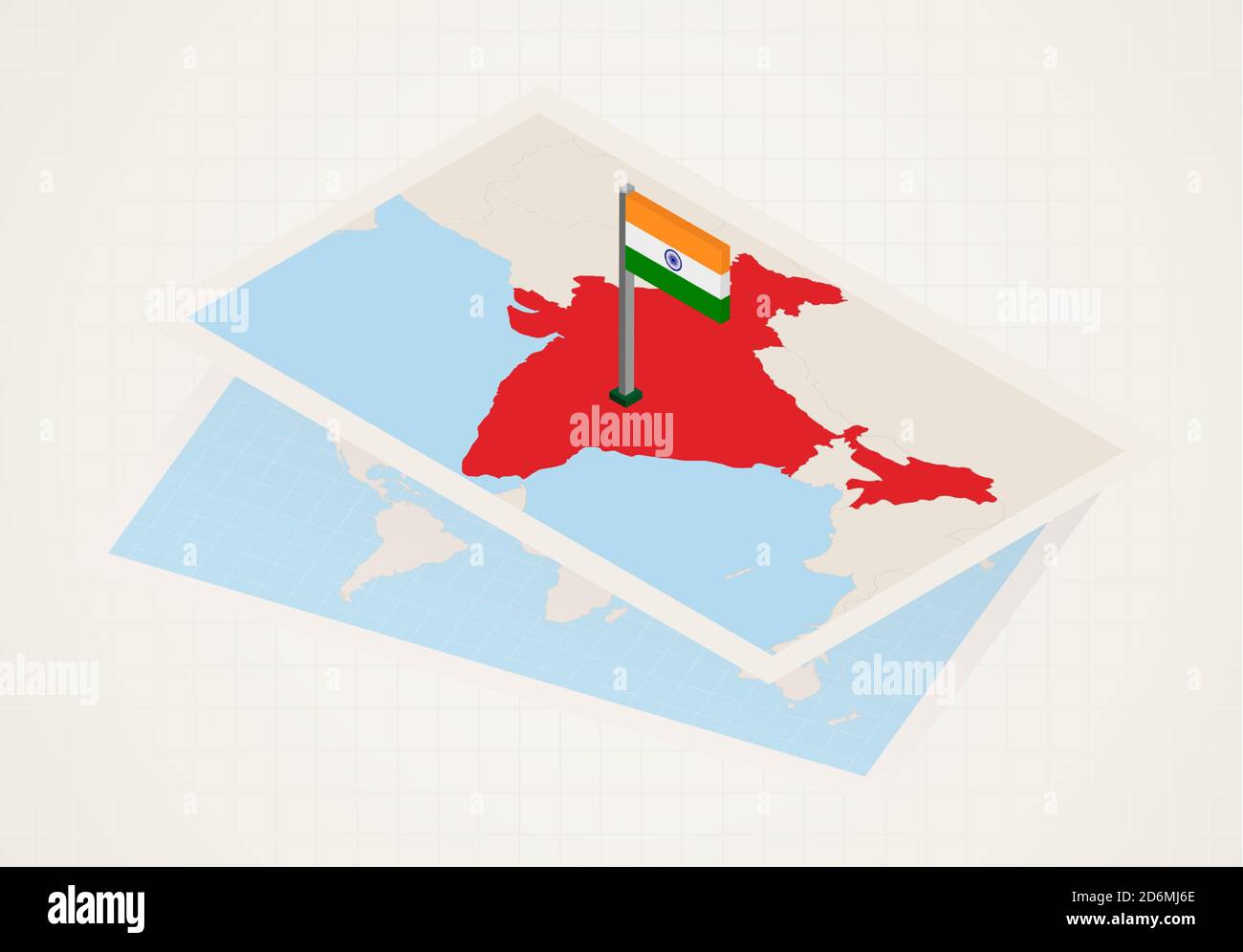 India selected on map with isometric flag of India. Vector paper map ...