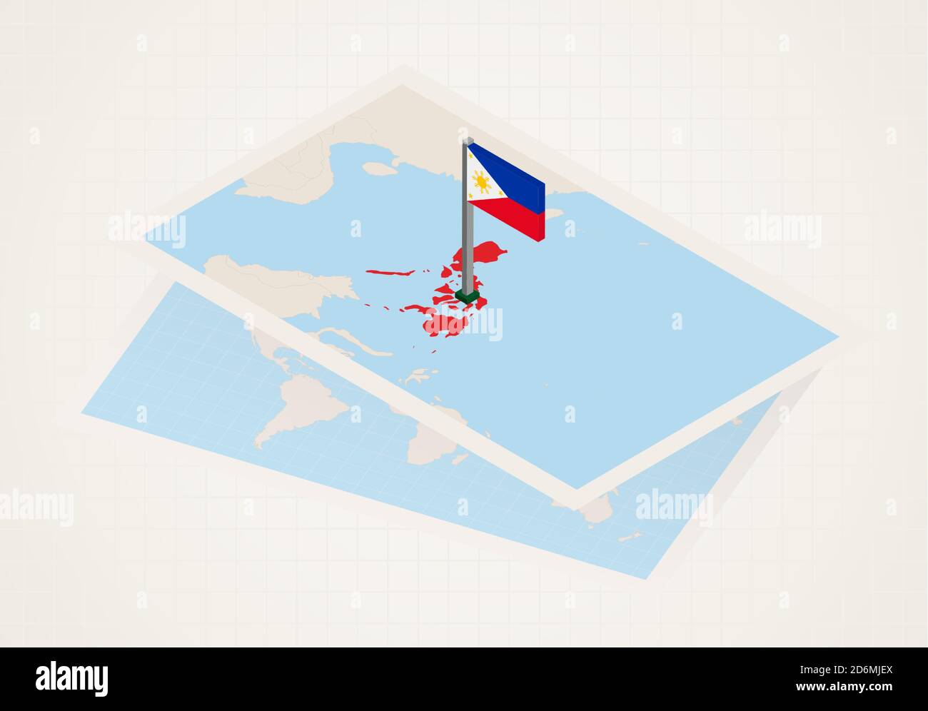 Philippines selected on map with isometric flag of Philippines. Vector ...