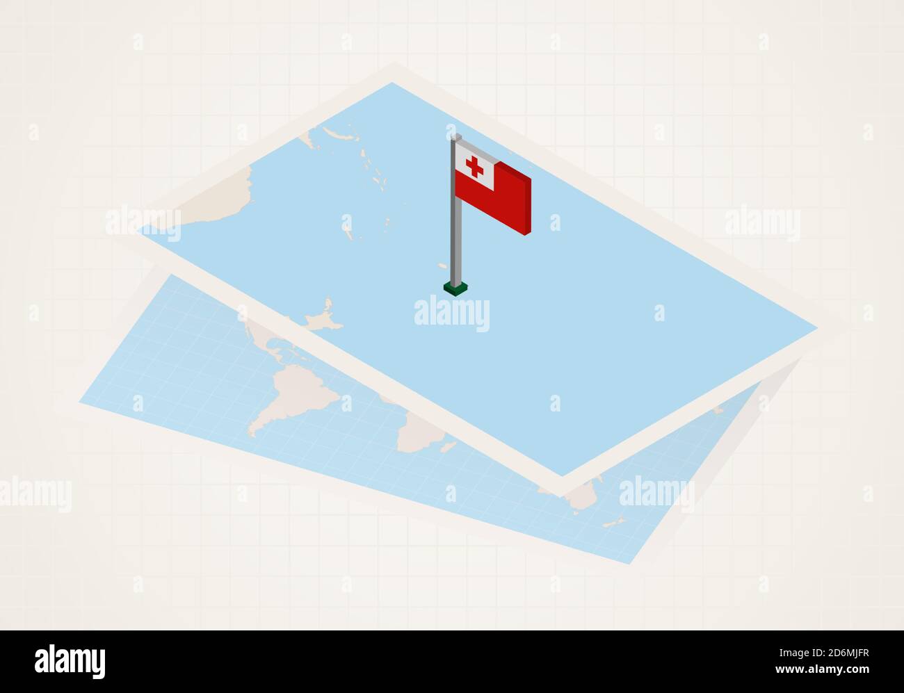 Tonga selected on map with isometric flag of Tonga. Vector paper map ...