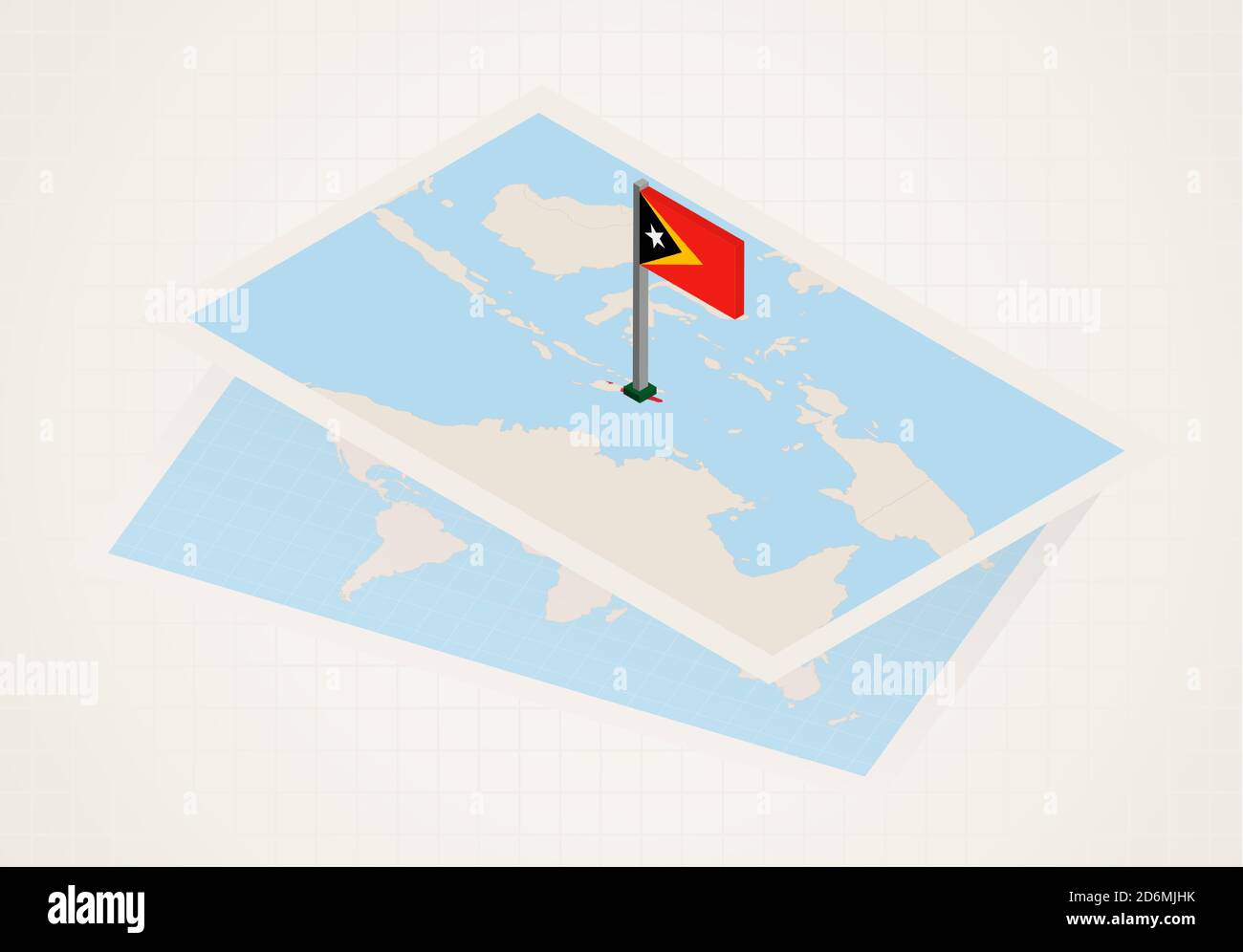East Timor selected on map with isometric flag of East Timor. Vector ...
