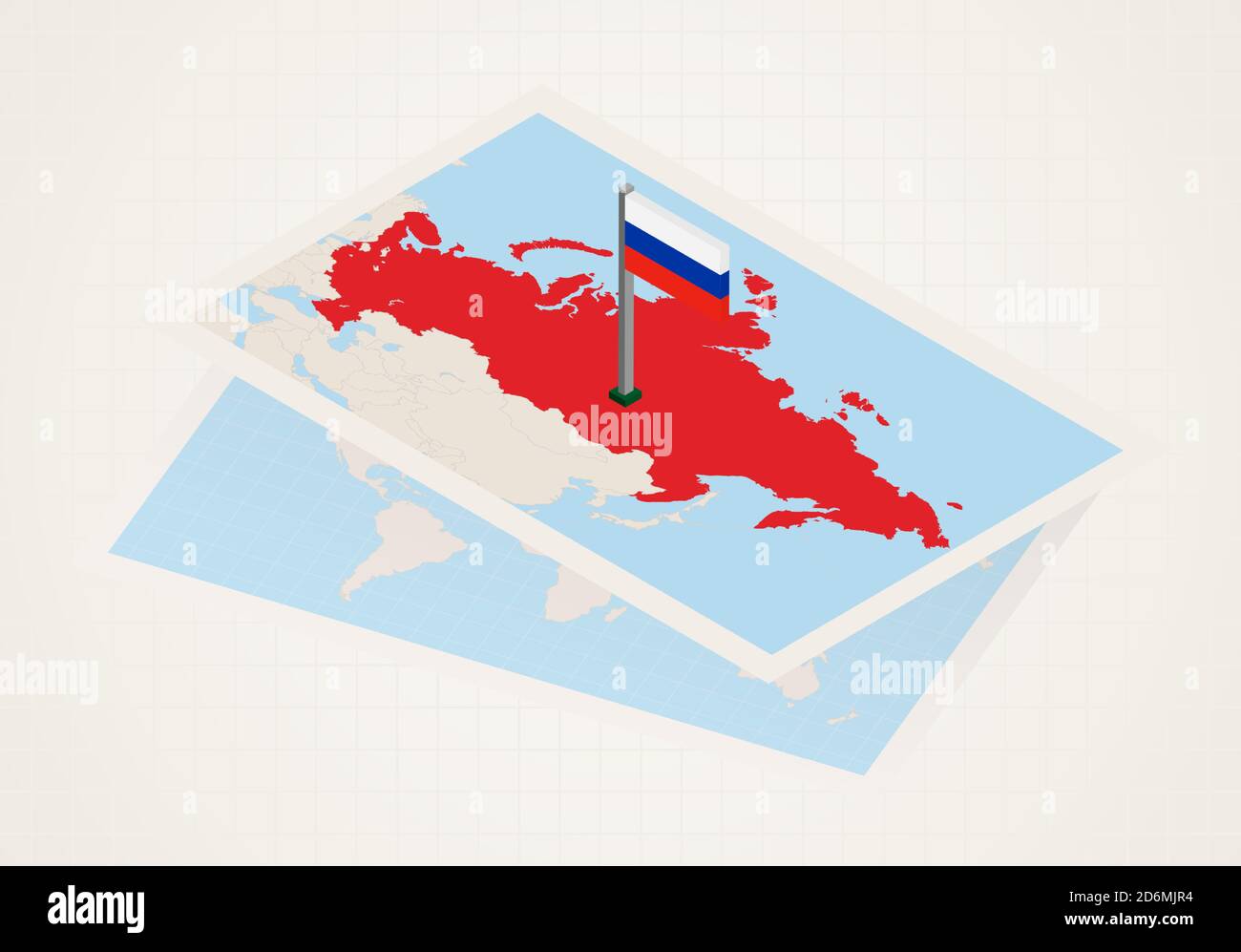 Russia selected on map with isometric flag of Russia. Vector paper map ...
