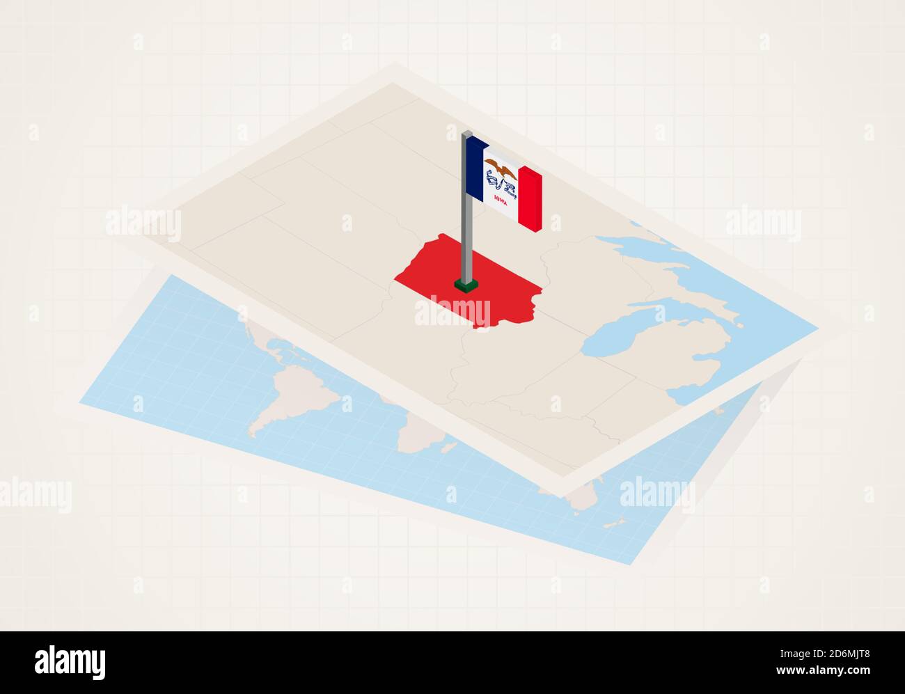 Iowa state selected on map with isometric flag of Iowa. Vector paper ...