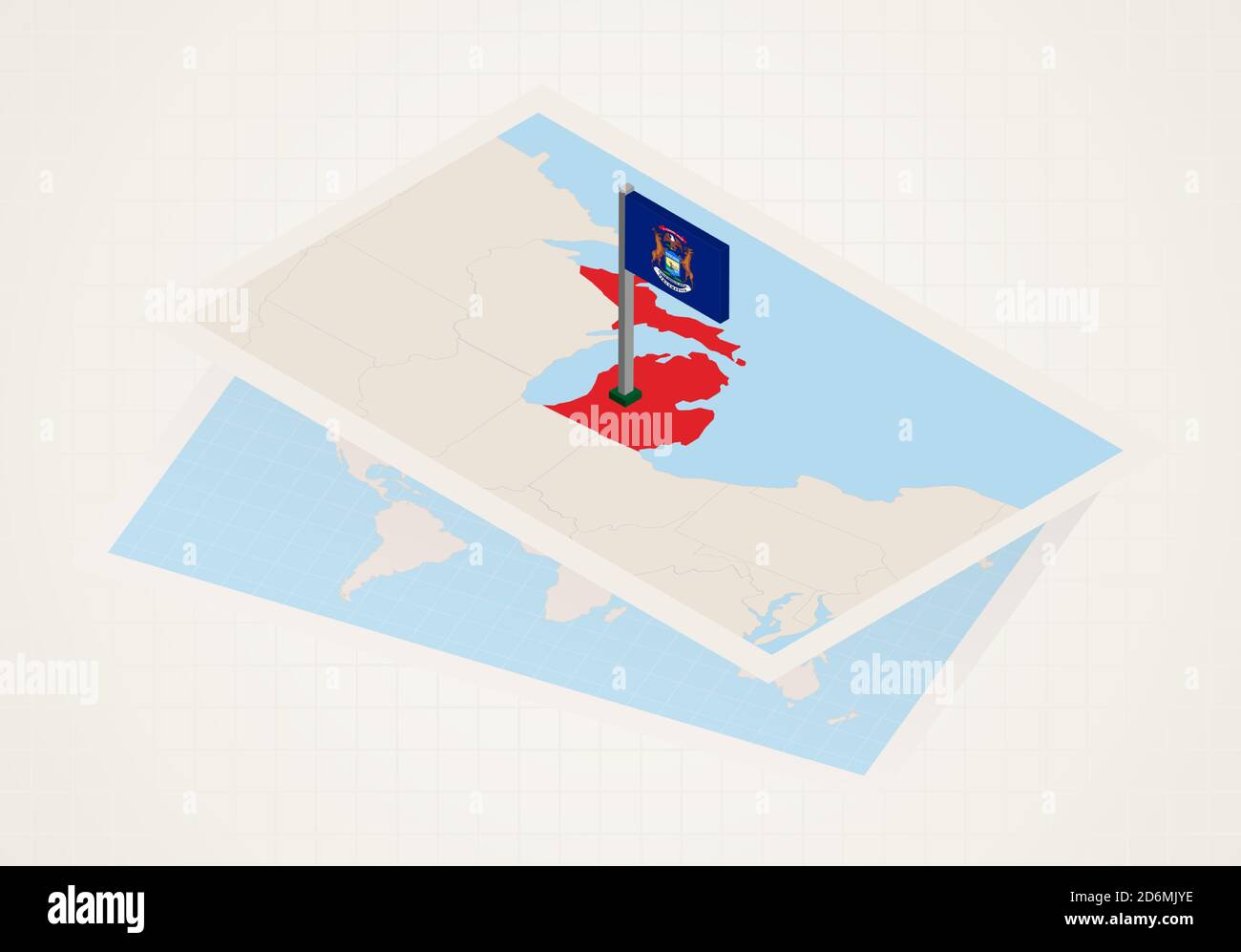 Michigan state selected on map with isometric flag of Michigan. Vector ...