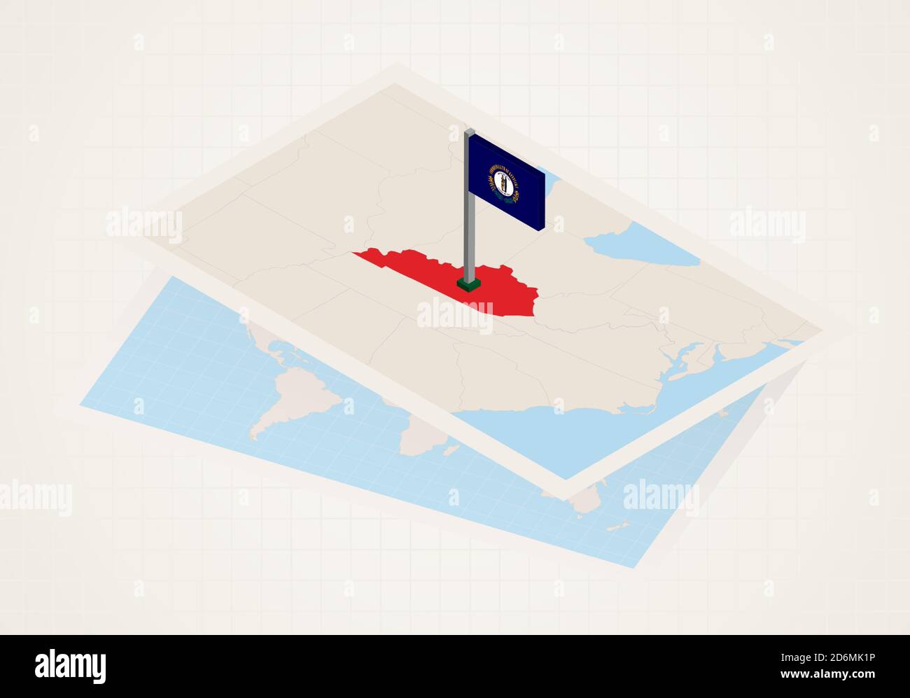 Kentucky state selected on map with isometric flag of Kentucky. Vector ...