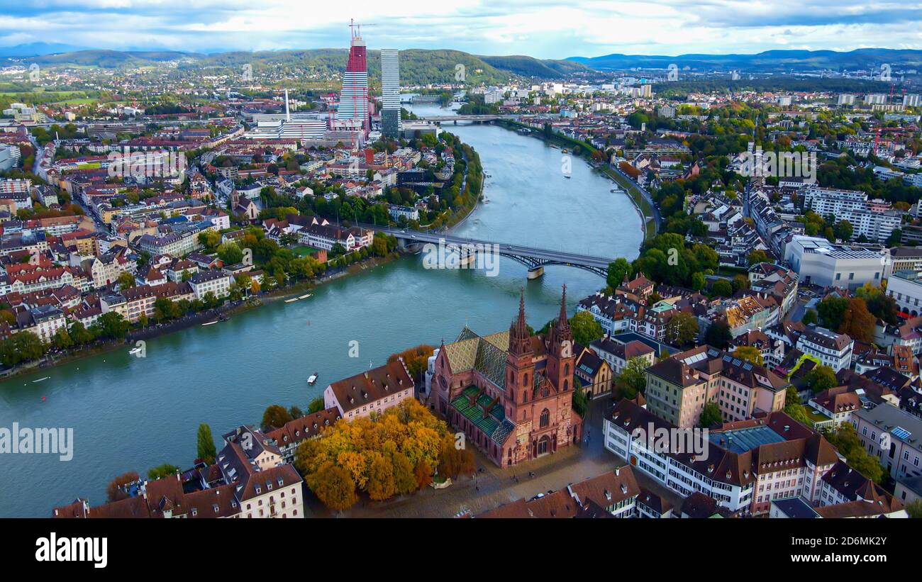 Aerial view over the city of Basel Switzerland and River Rhine Stock ...