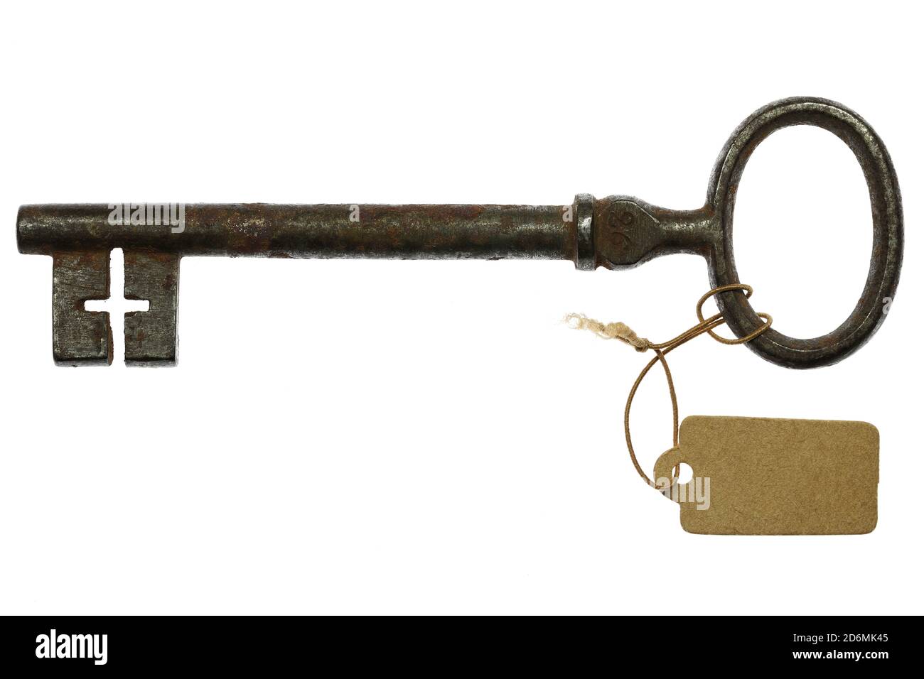 antique key with tag isolated on white background Stock Photo - Alamy