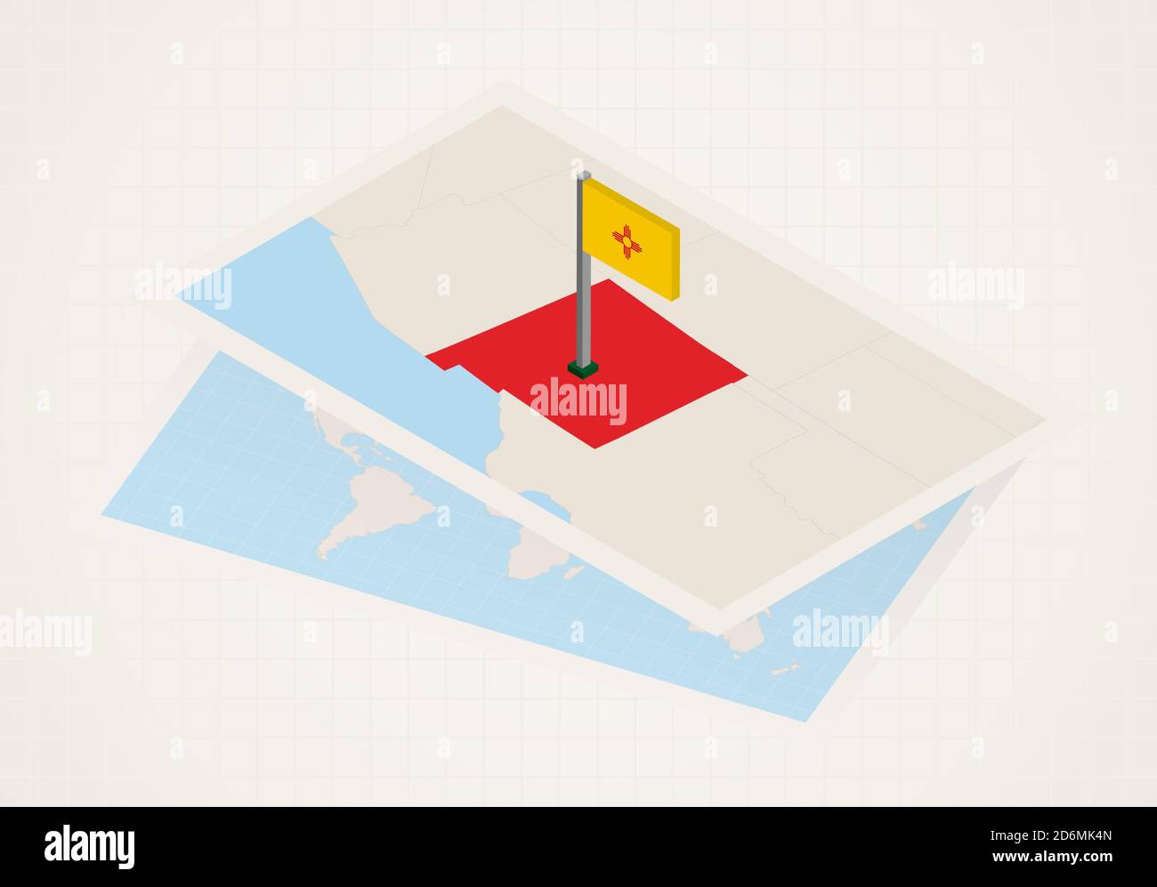New Mexico state selected on map with isometric flag of New Mexico ...