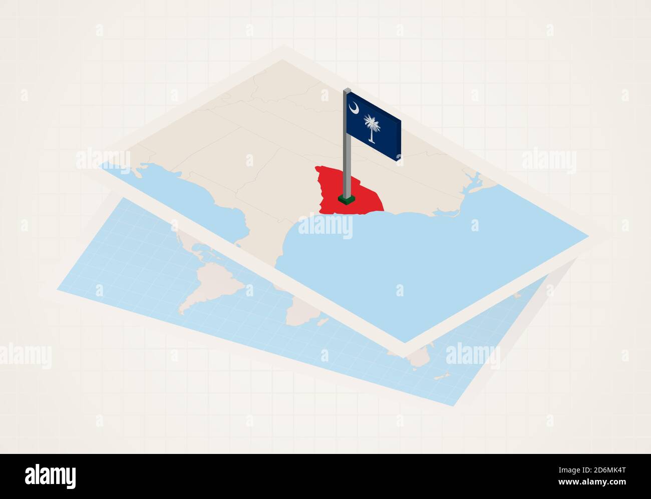 South Carolina state selected on map with isometric flag of South ...
