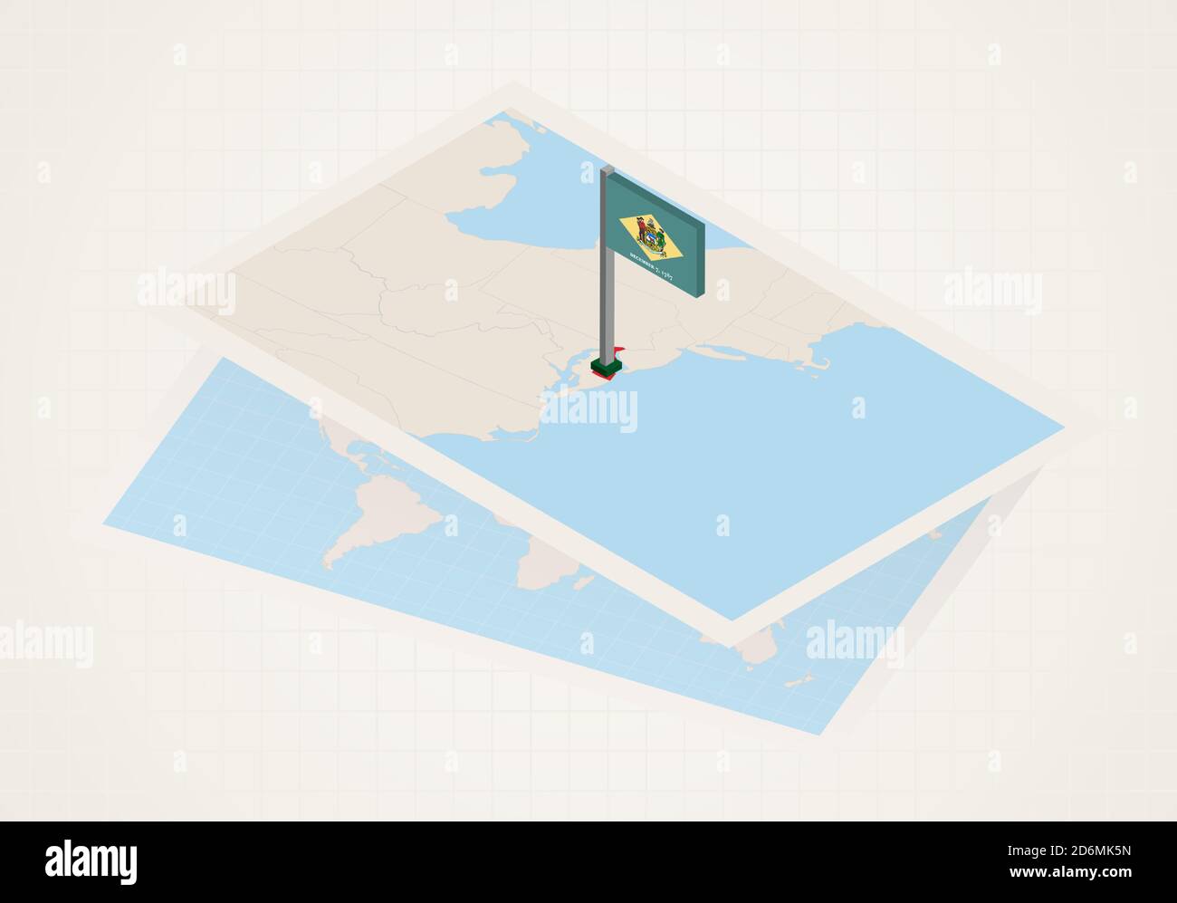 Delaware state selected on map with isometric flag of Delaware. Vector ...
