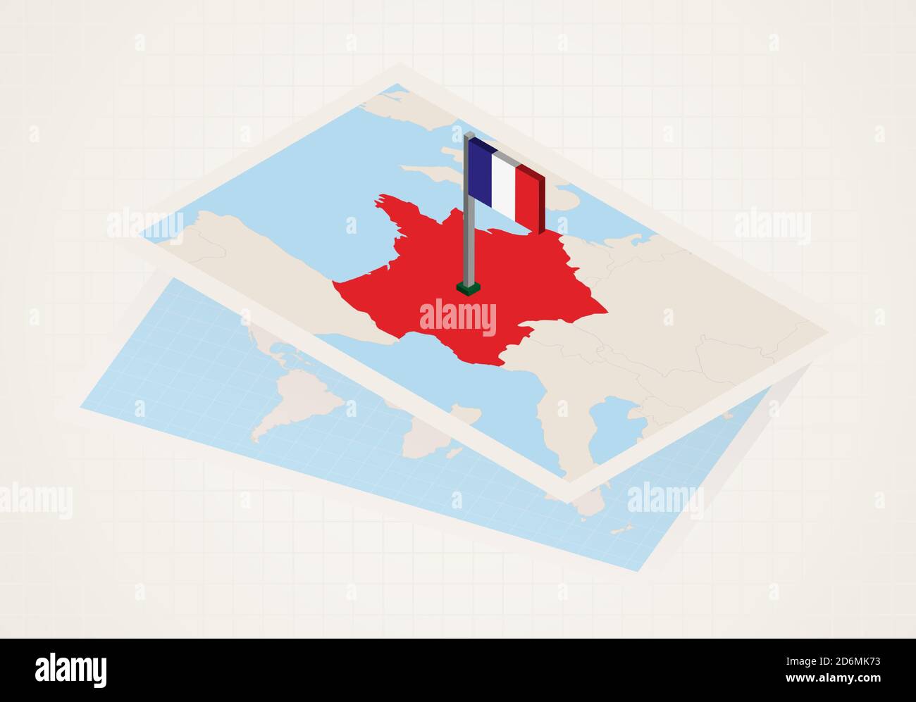 France selected on map with isometric flag of France. Vector paper map ...