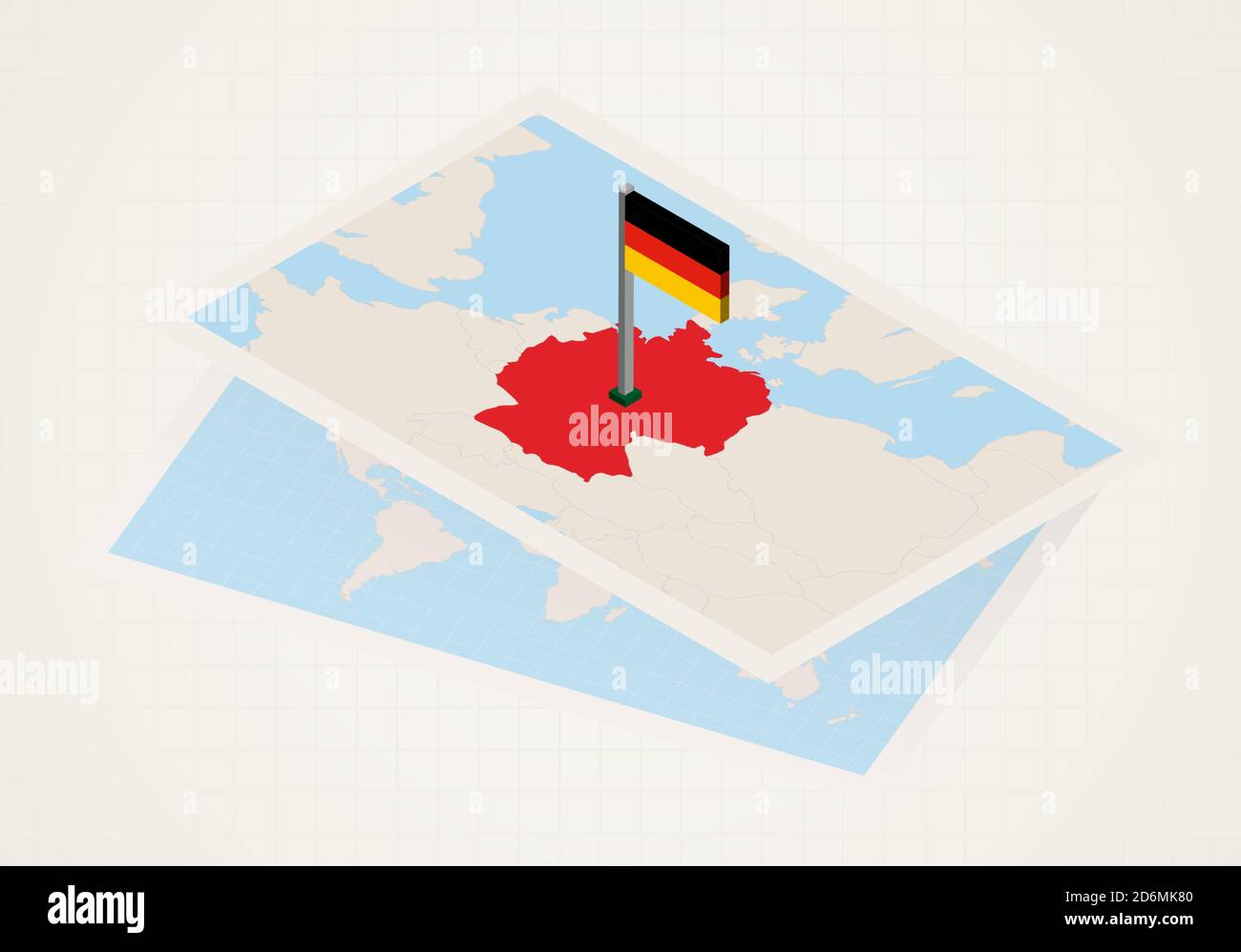 Germany selected on map with isometric flag of Germany. Vector paper ...
