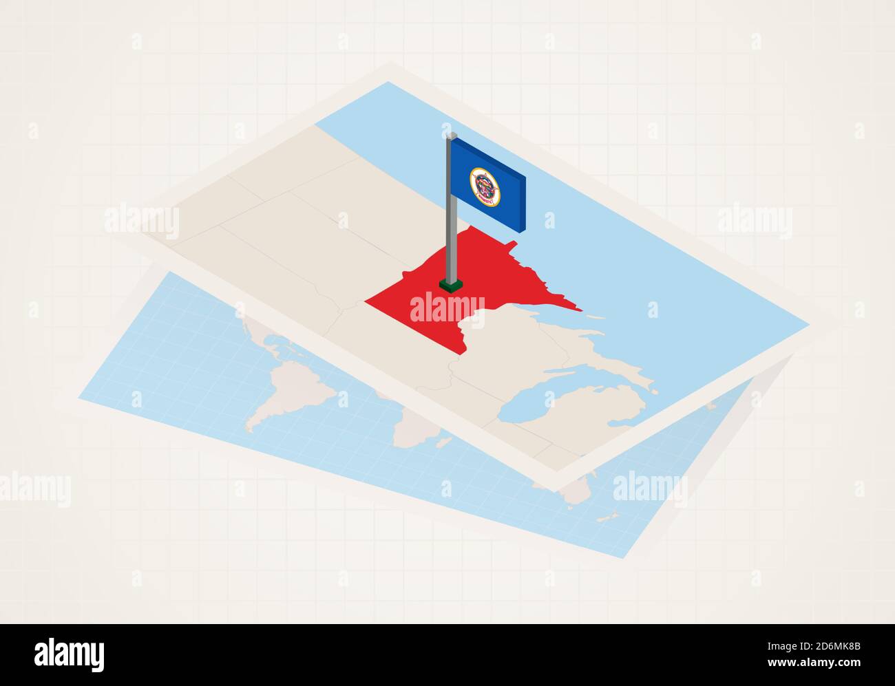 Minnesota state selected on map with isometric flag of Minnesota ...