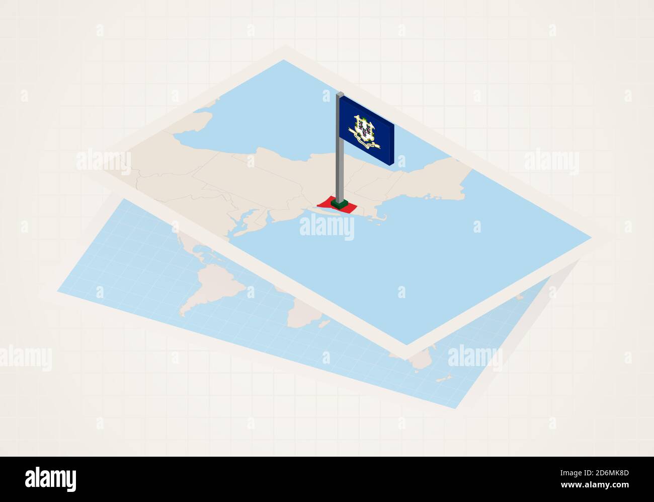 Connecticut state selected on map with isometric flag of Connecticut ...