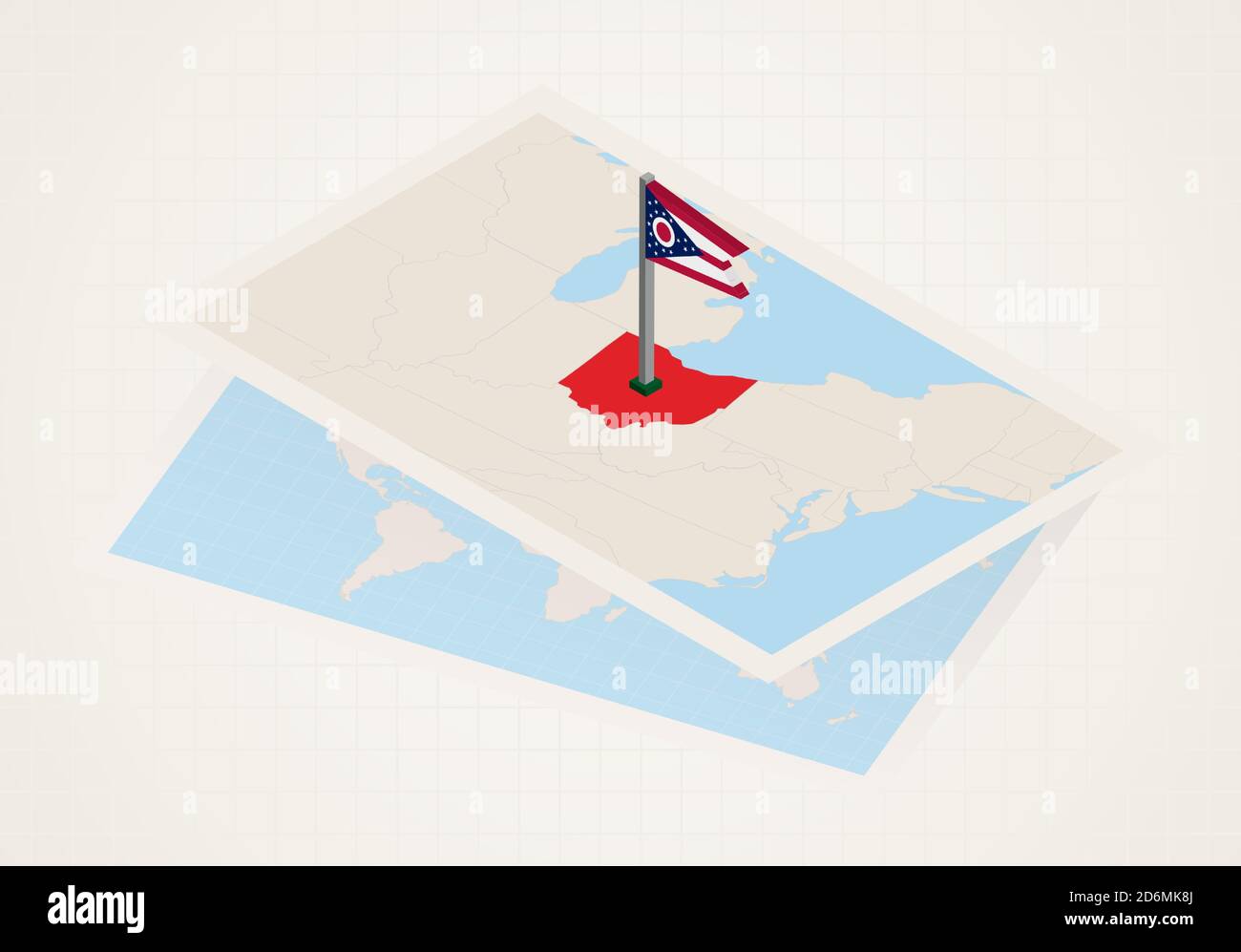 Ohio state selected on map with isometric flag of Ohio. Vector paper ...