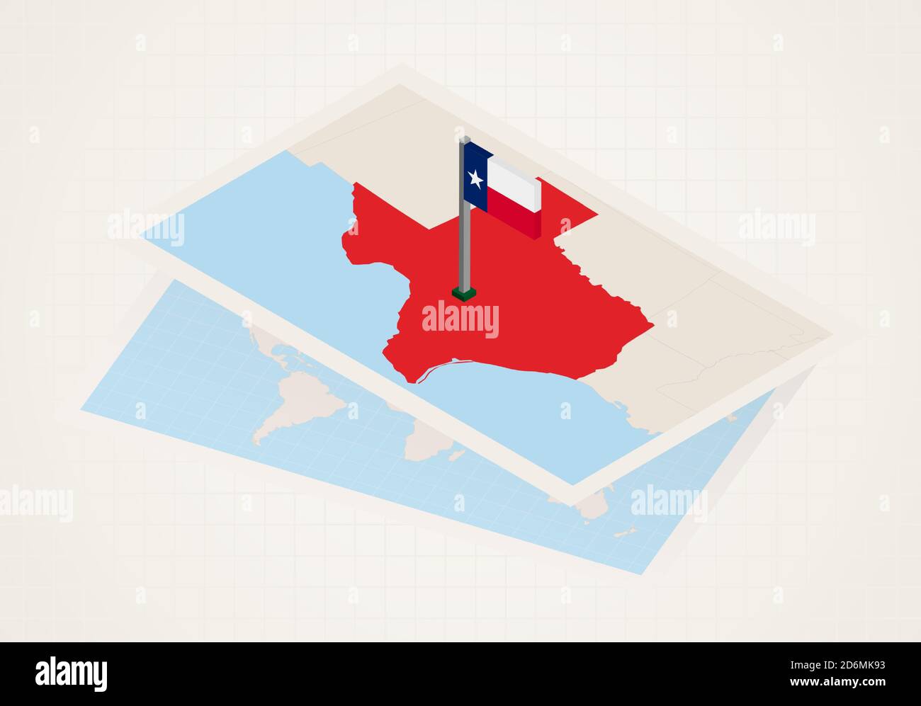 Texas state selected on map with isometric flag of Texas. Vector paper ...