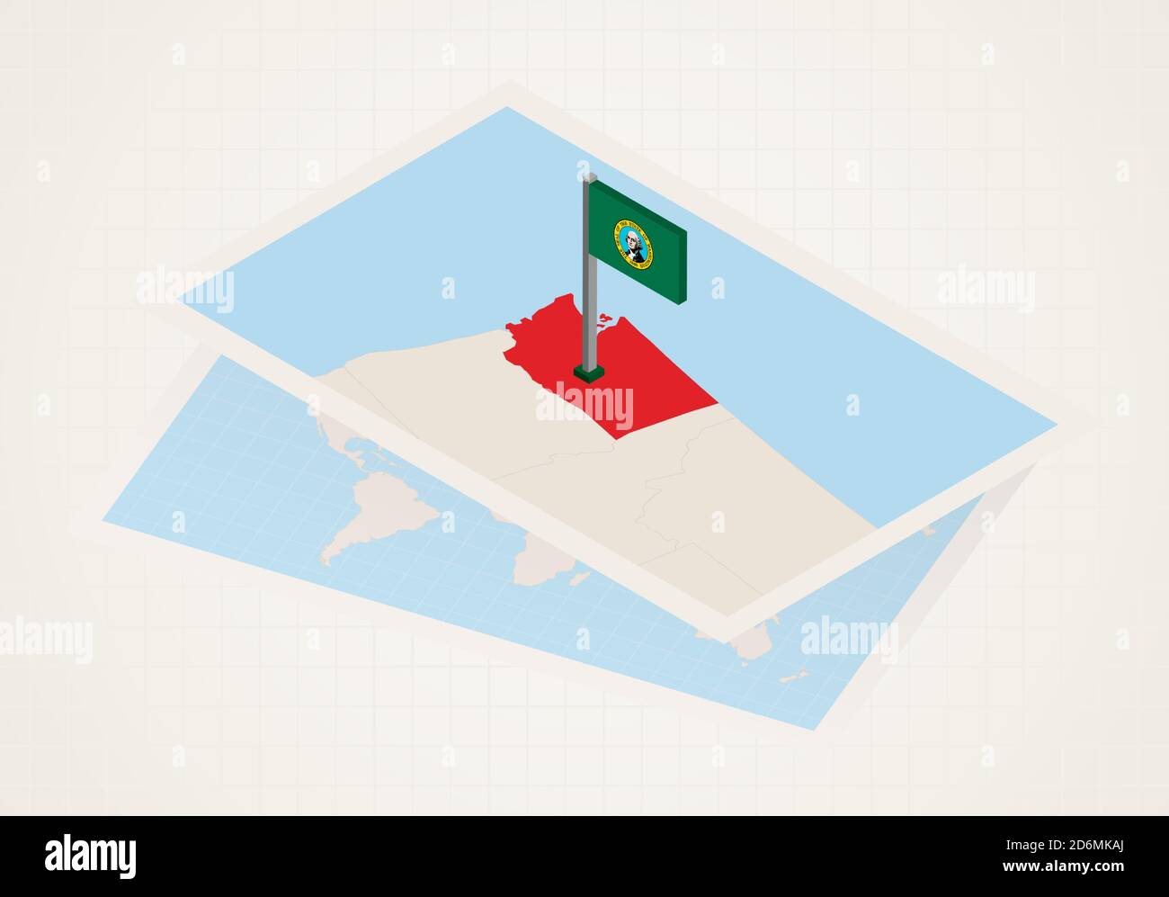 Washington state selected on map with isometric flag of Washington ...