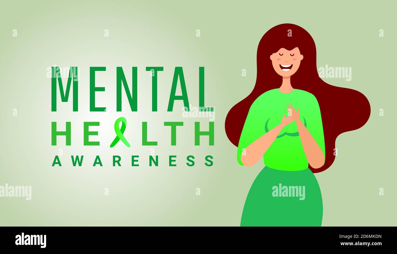 Cartoon young girl shows hands save sign on green background with copy ...