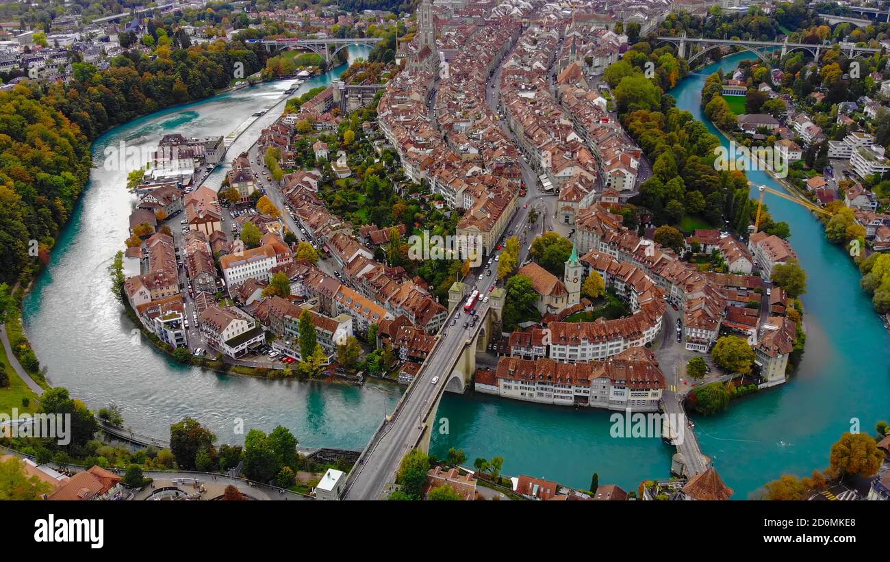 Aerial view over the city of Bern - the capital city of Switzerland ...