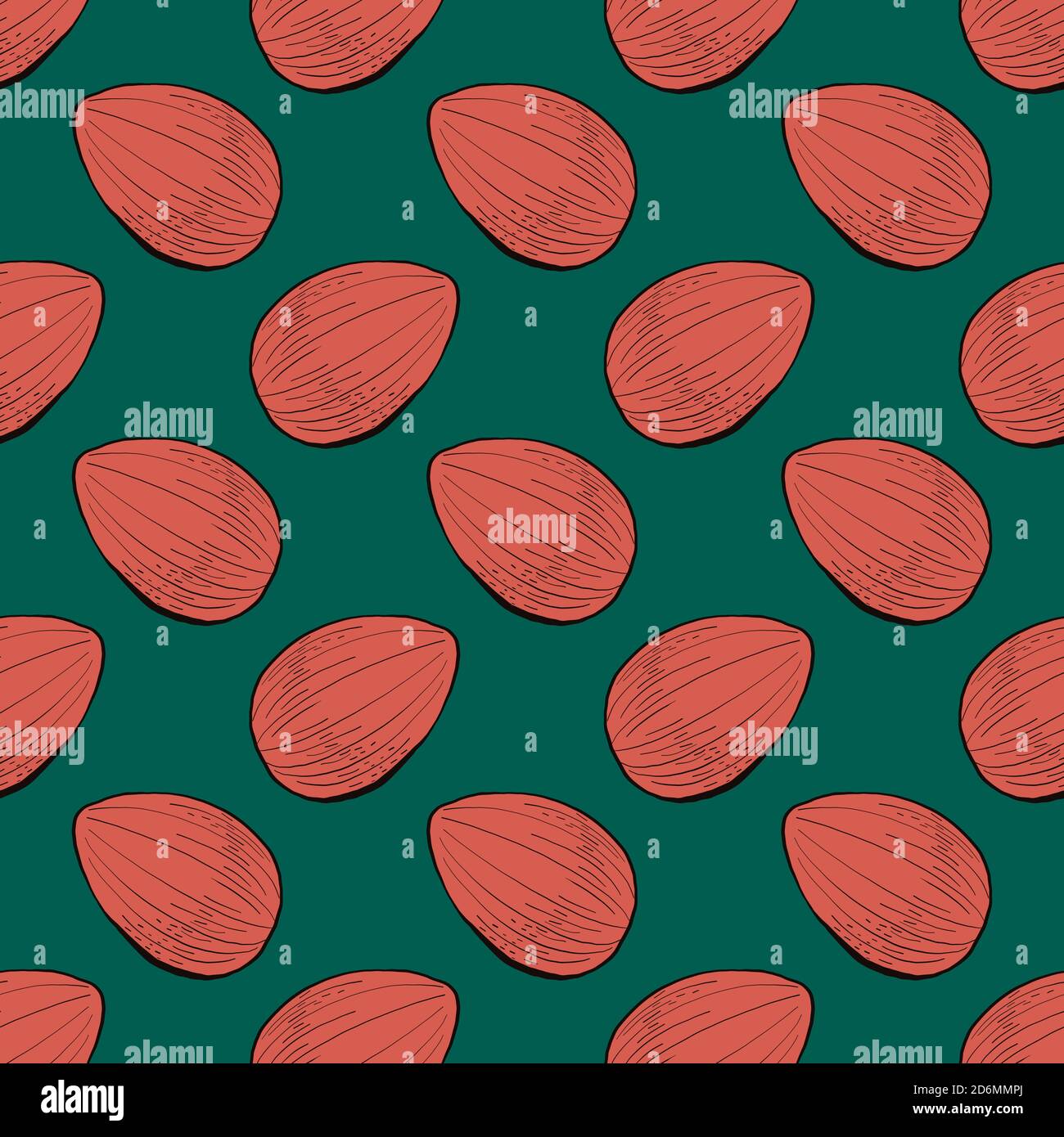 Red Almond, seamless pattern on dark green background Stock Vector ...