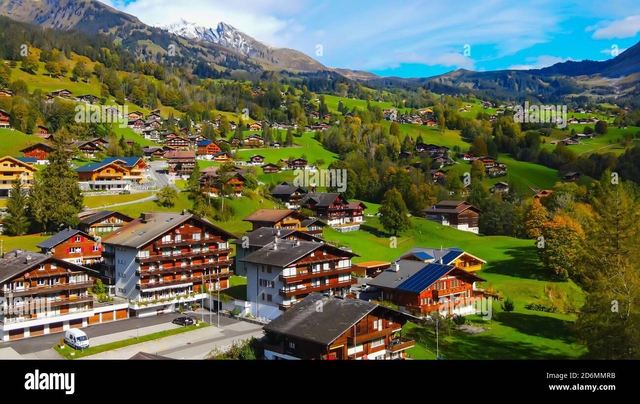 Famous city of Grindelwald in the Swiss Alps from above Stock Photo - Alamy